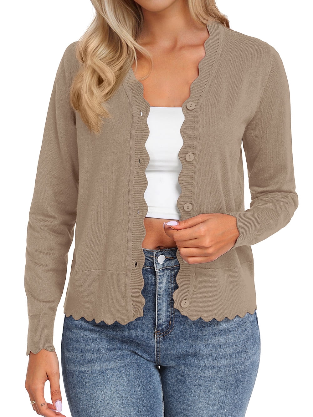 JWD Women's Open Front Cardigan, Lightweight Button Down Sweater, Long ...