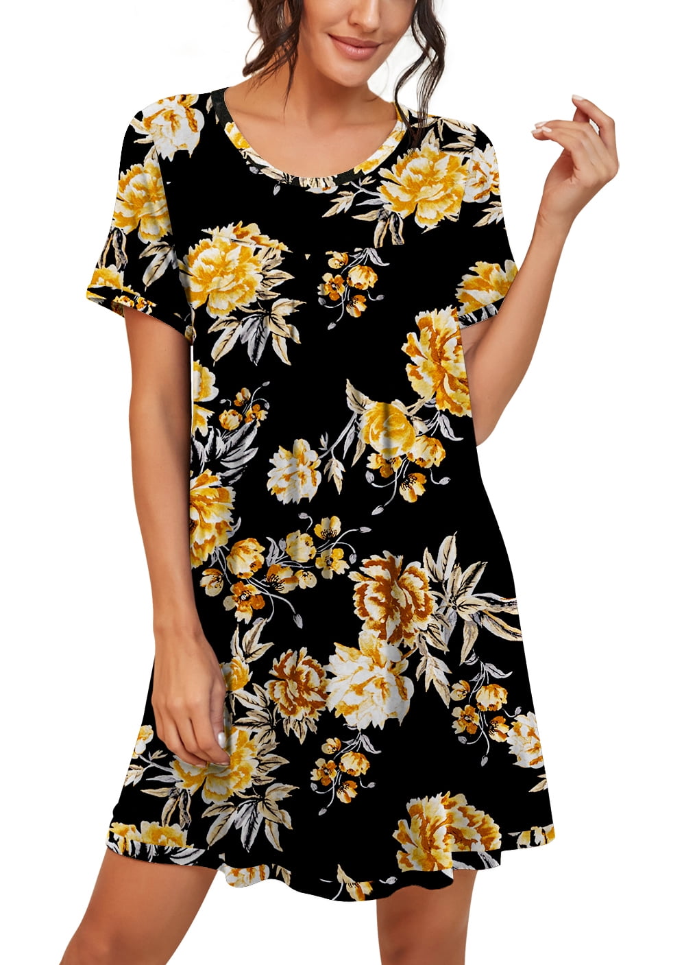 JWD Women's Lightweight Sleep Gown, Short Sleeve Nightshirt, Small Size ...