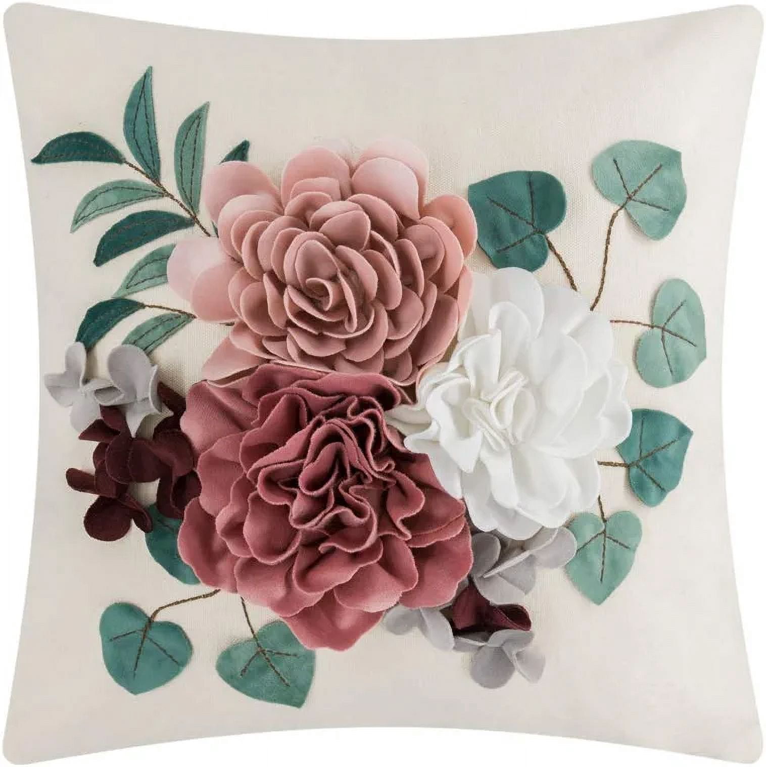 JWH 3D Handmade Decorative Square Colorful Flower Throw Pillow Covers ...