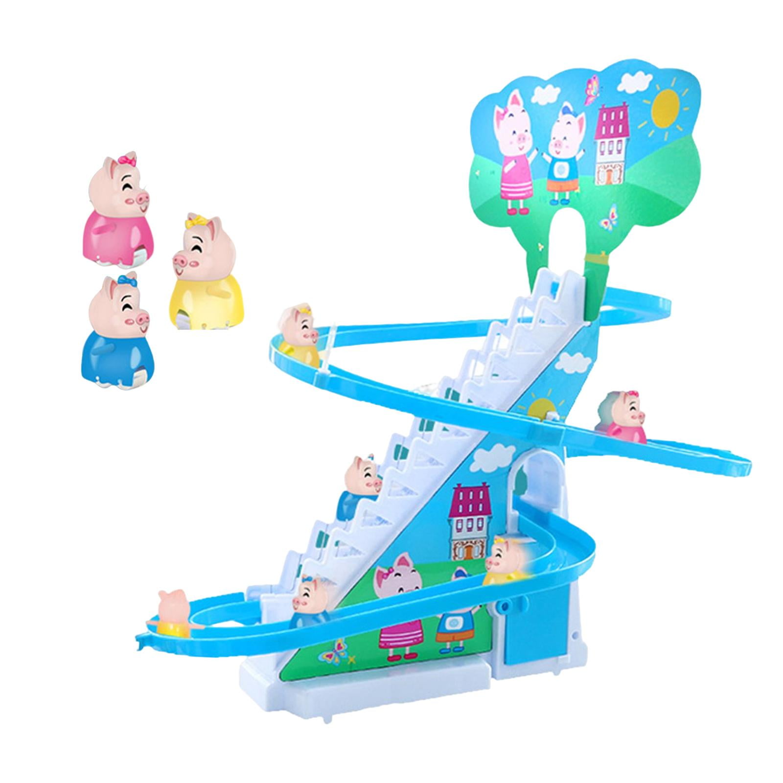 JWQFBC Electric Pig Climbing Stairs Toy Climb Stairs Toy Roller Coaster ...