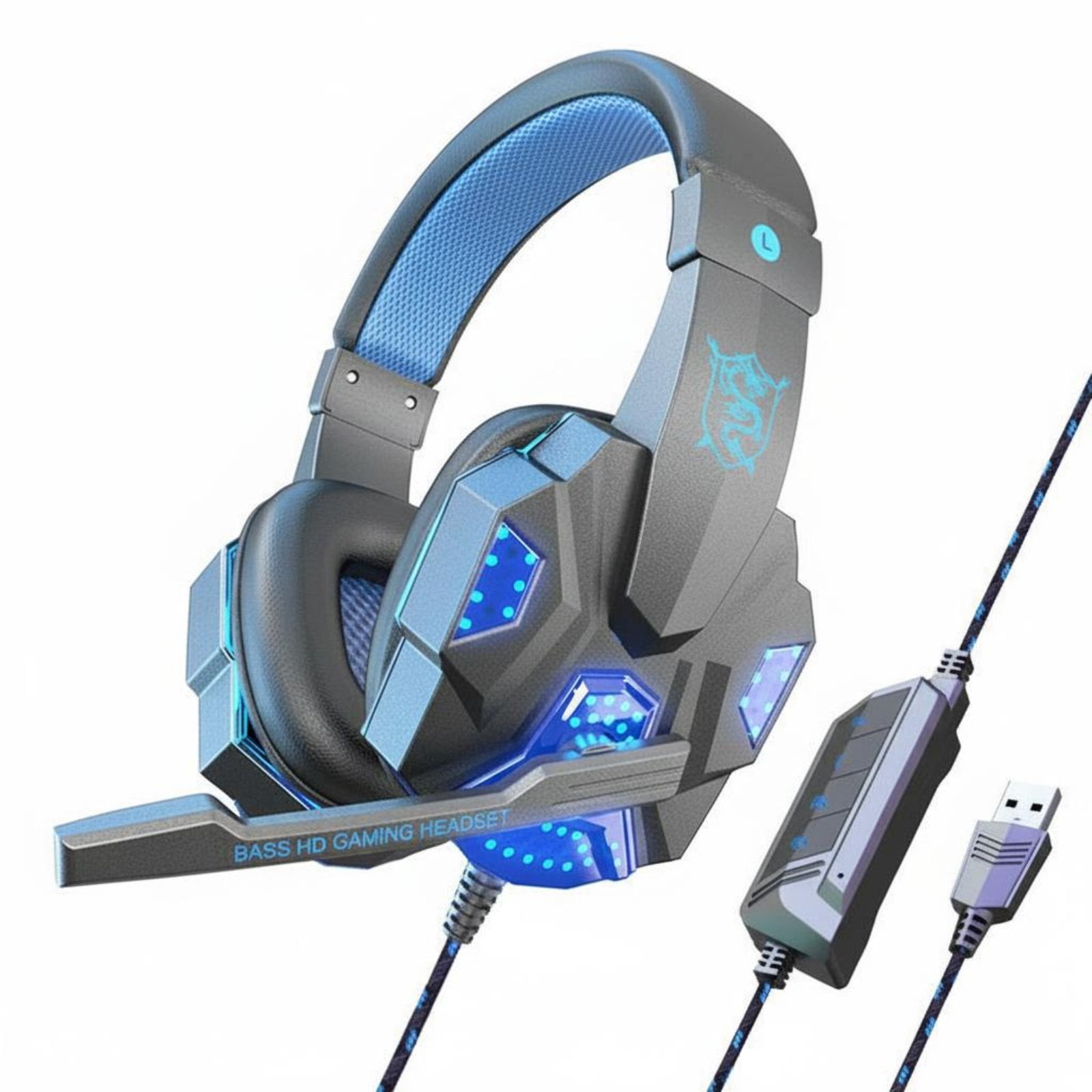 JWQFBC LED Gaming Headset Audio Pickup Built-in Volume Control Wired ...