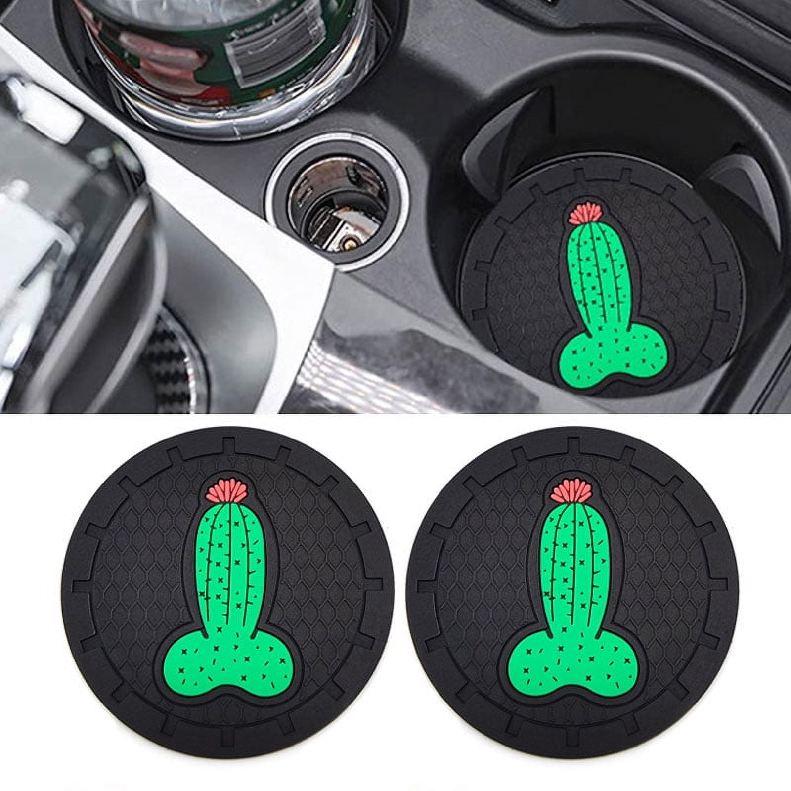 JWQI Anime Sticker Green Cactus Design Car Cup Holder Coaster, 2 Pack ...