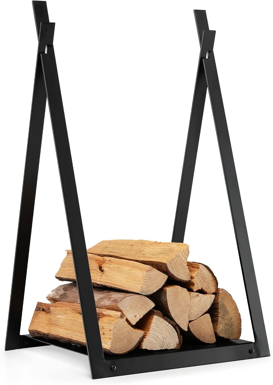 JWRWEF 16” Triangle Firewood Rack, Outdoor Small Decorative Firewood ...