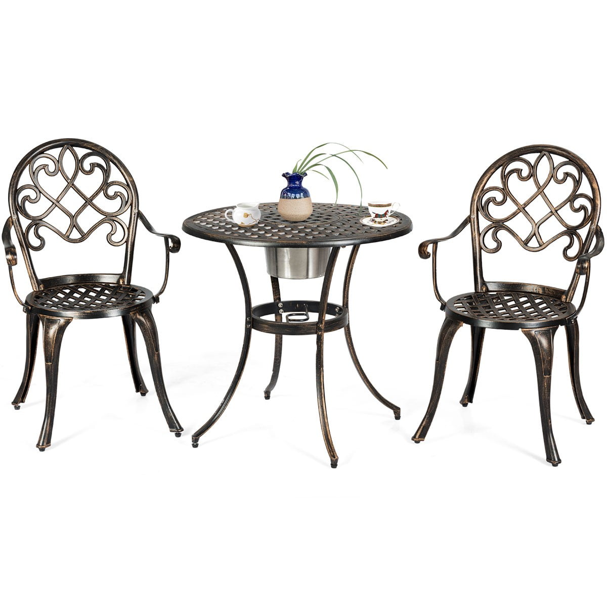 JWRWEF 3PCS Outdoor Bistro Set Cast Aluminum Patio Table and Chairs Set ...