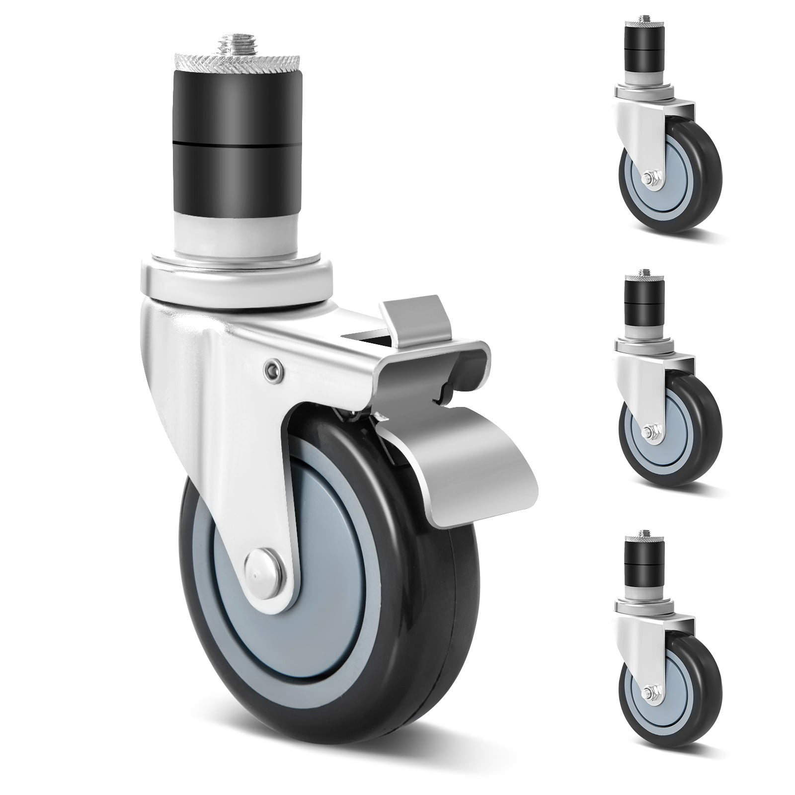 JWRWEF 4PCS 4" Swivel Casters with Brakes, Heavy Duty Expanding Stem ...