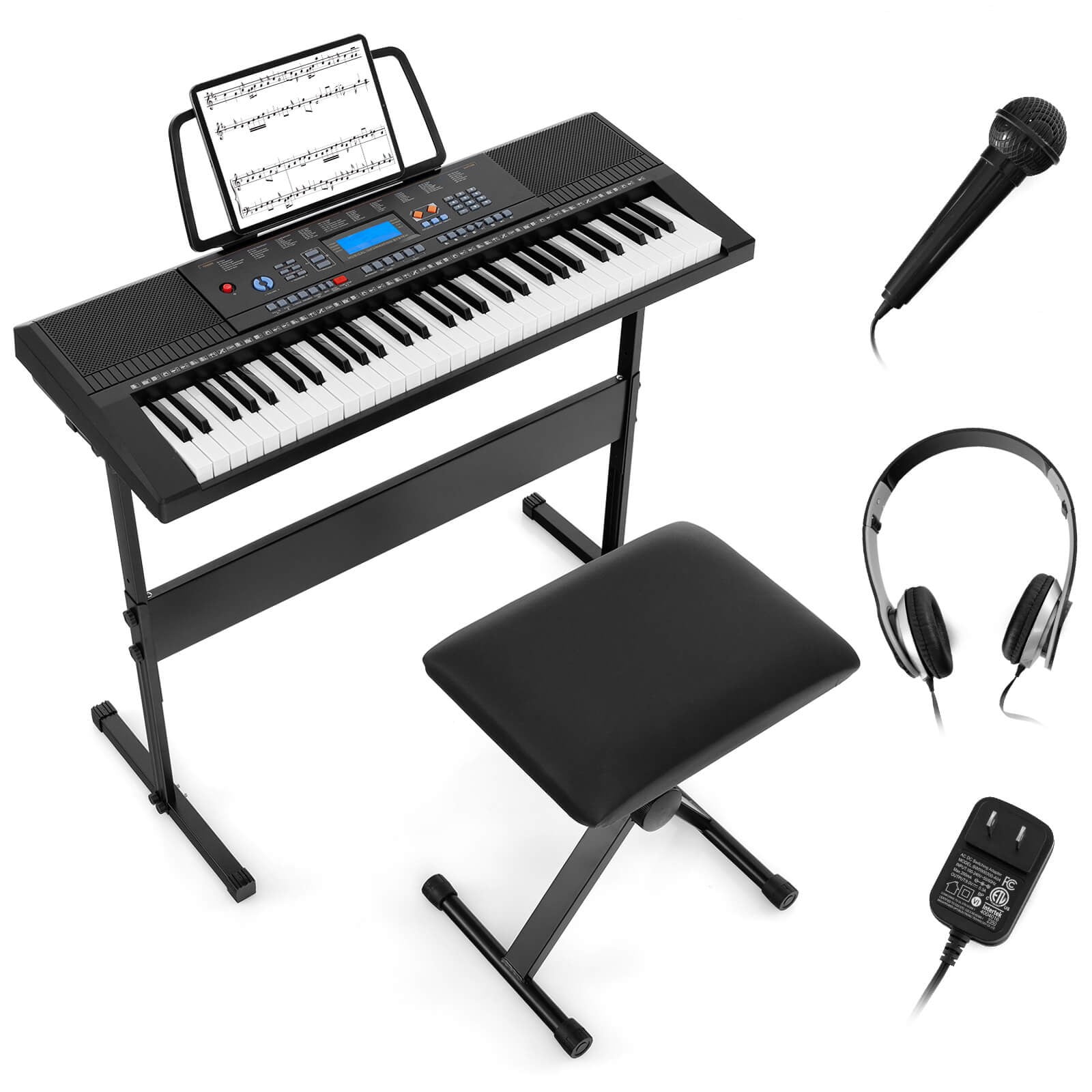 JWRWEF 61-Key Portable Electronic Keyboard Piano with Stand, Adjustable ...