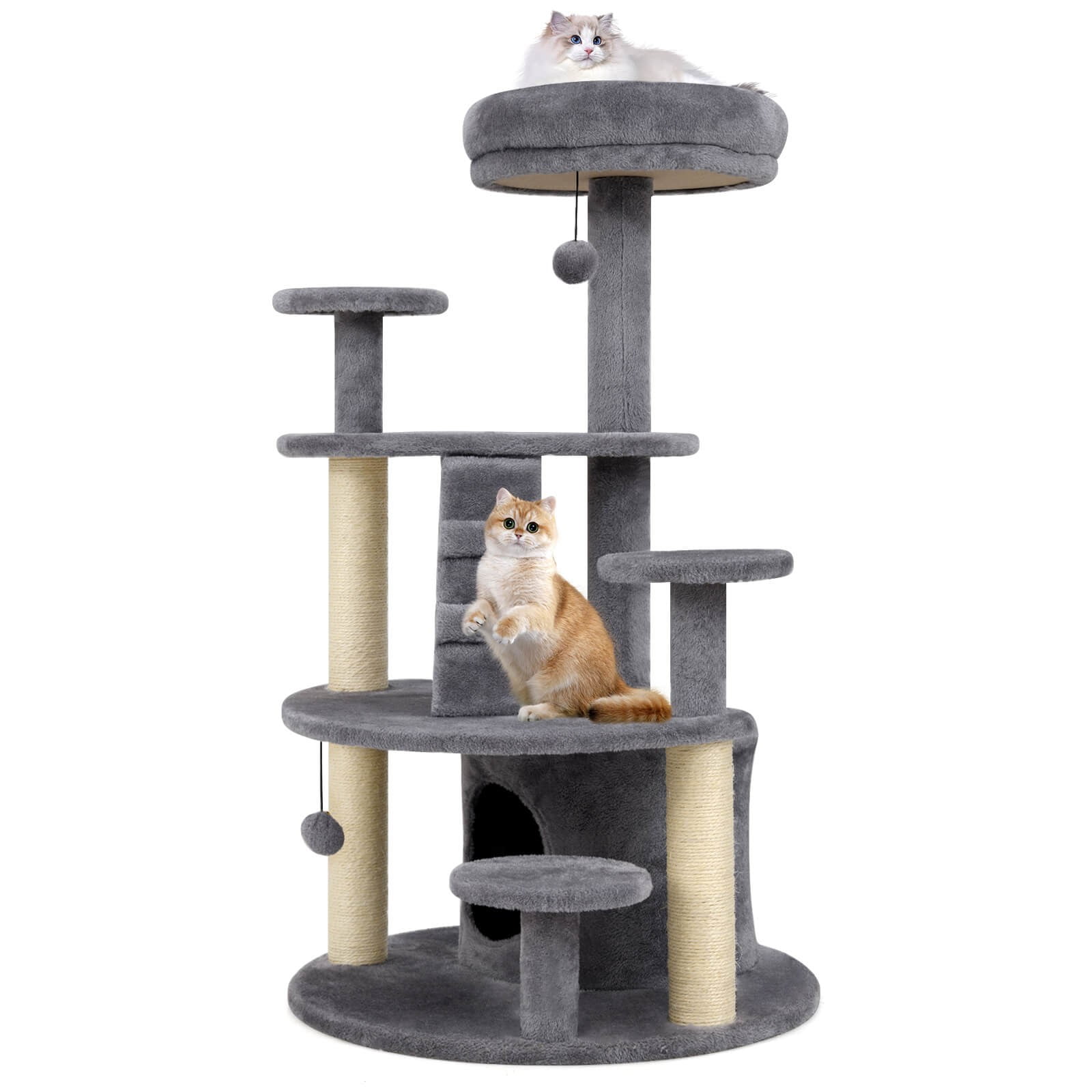 JWRWEF Indoor Cat Tree with Condo, Padded Top Perch & Scratching Posts ...