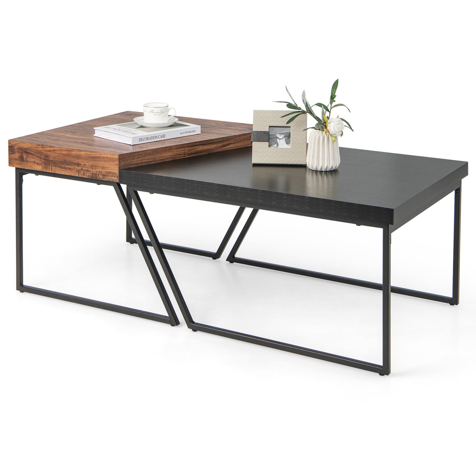 JWRWEF Nesting Coffee Table Set of 2, Modern Stackable Side Tables with ...
