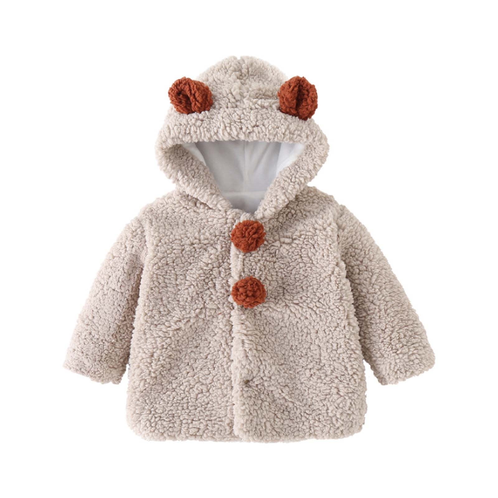JWZUY Baby Boys and Girls Cartoon Bear Hooded Sherpa Jacket - Fleece Lined Thick Warm Winter ...