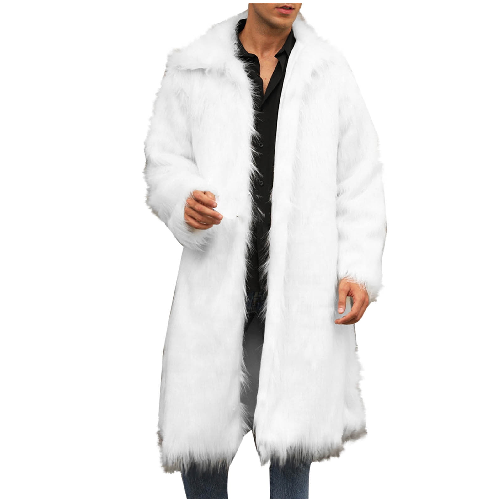 JWZUY Faux Fluffy Mid Length Trench Coat for Men's Winter Casual ...