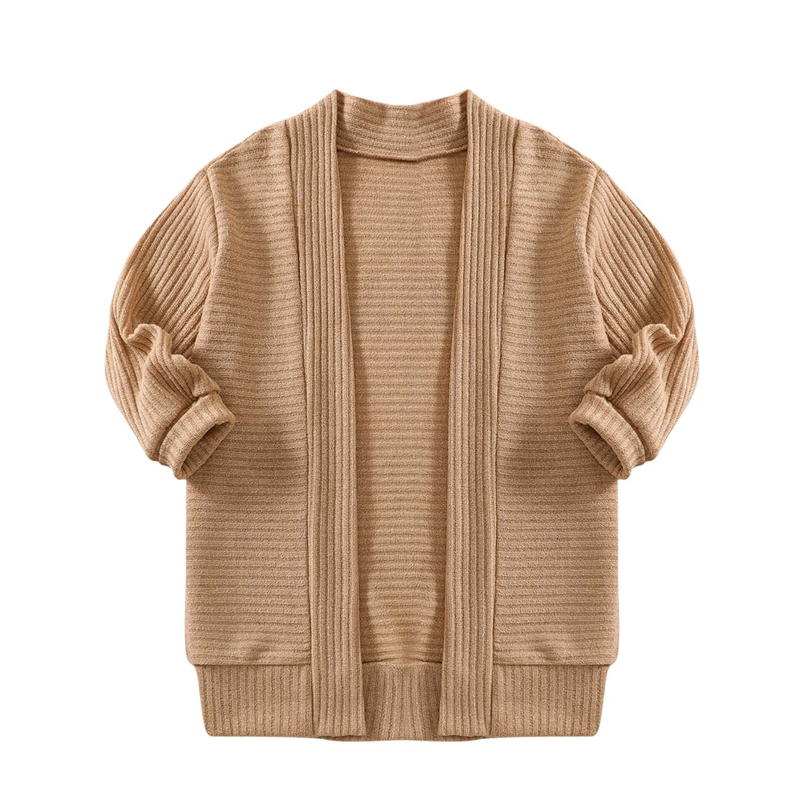 JWZUY Girls' Knit Cardigan Sweater - Open Front Long Sleeve with Ribbed ...
