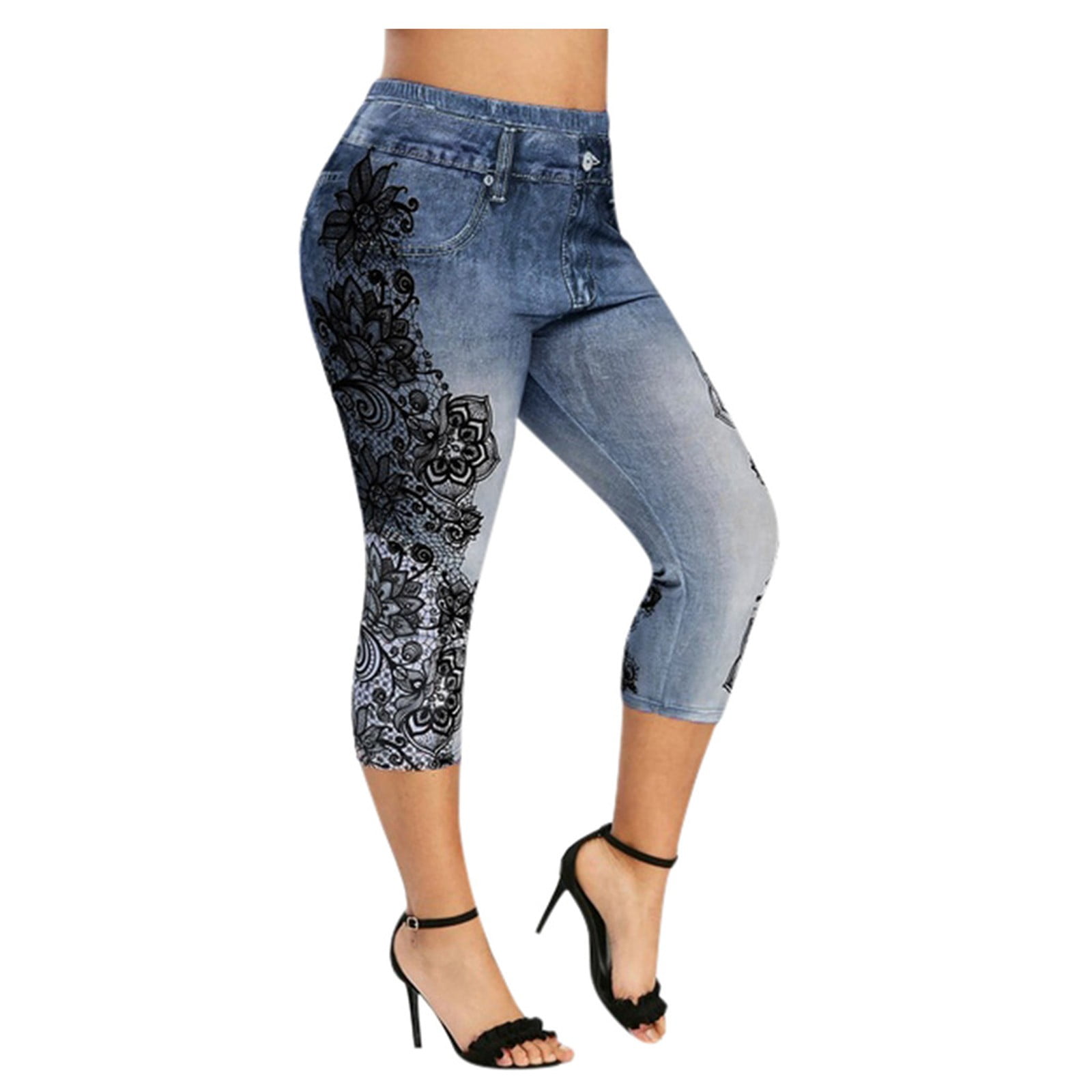 JWZUY Jeans Leggings for Women Plus Size High Waisted Capri Cropped ...