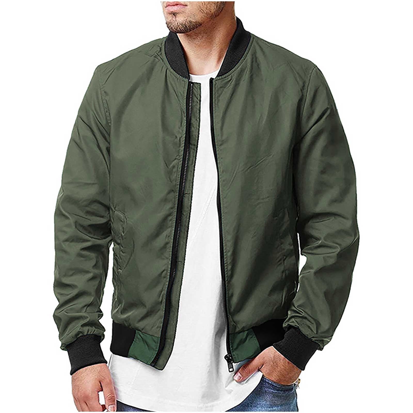 JWZUY Men's Bomber Jacket Lightweight Solid Jackets Casual Going Out ...