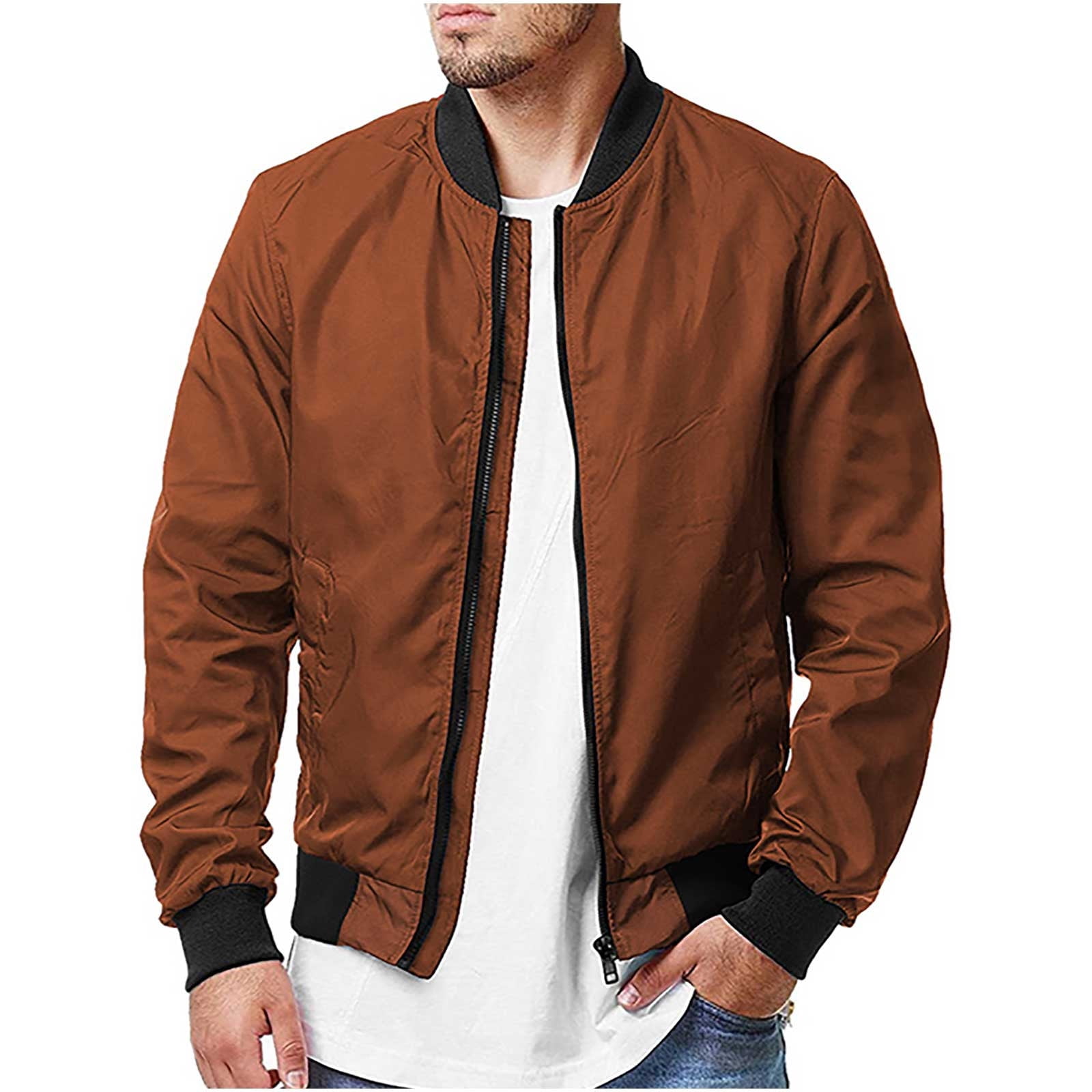 JWZUY Men's Bomber Jacket Lightweight Solid Jackets Casual Going Out ...