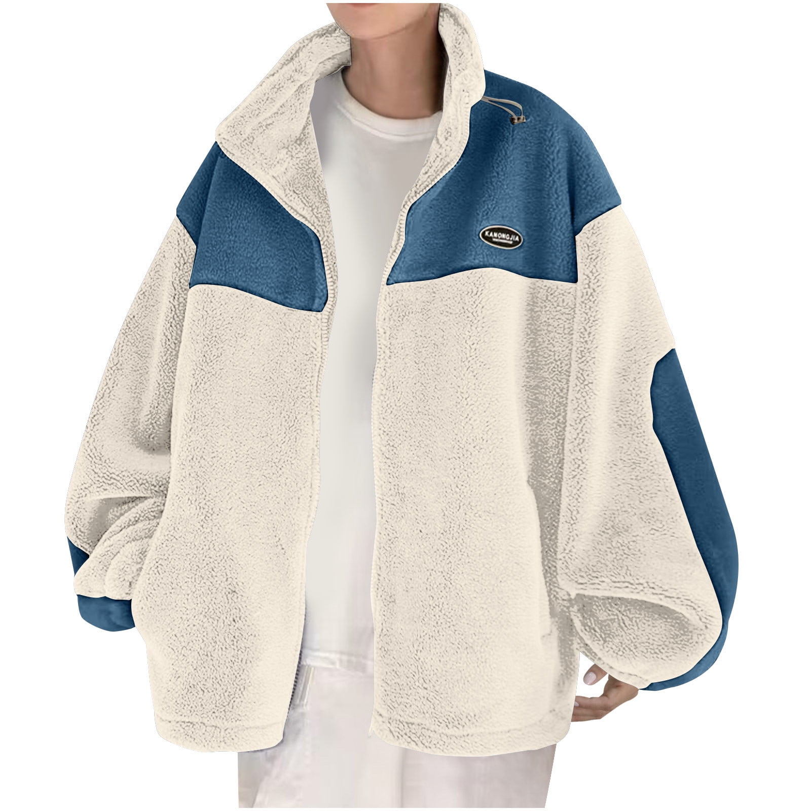 JWZUY Men's Casual Fluffy Fleece Color Block Baggy Fit Jacket, Winter ...