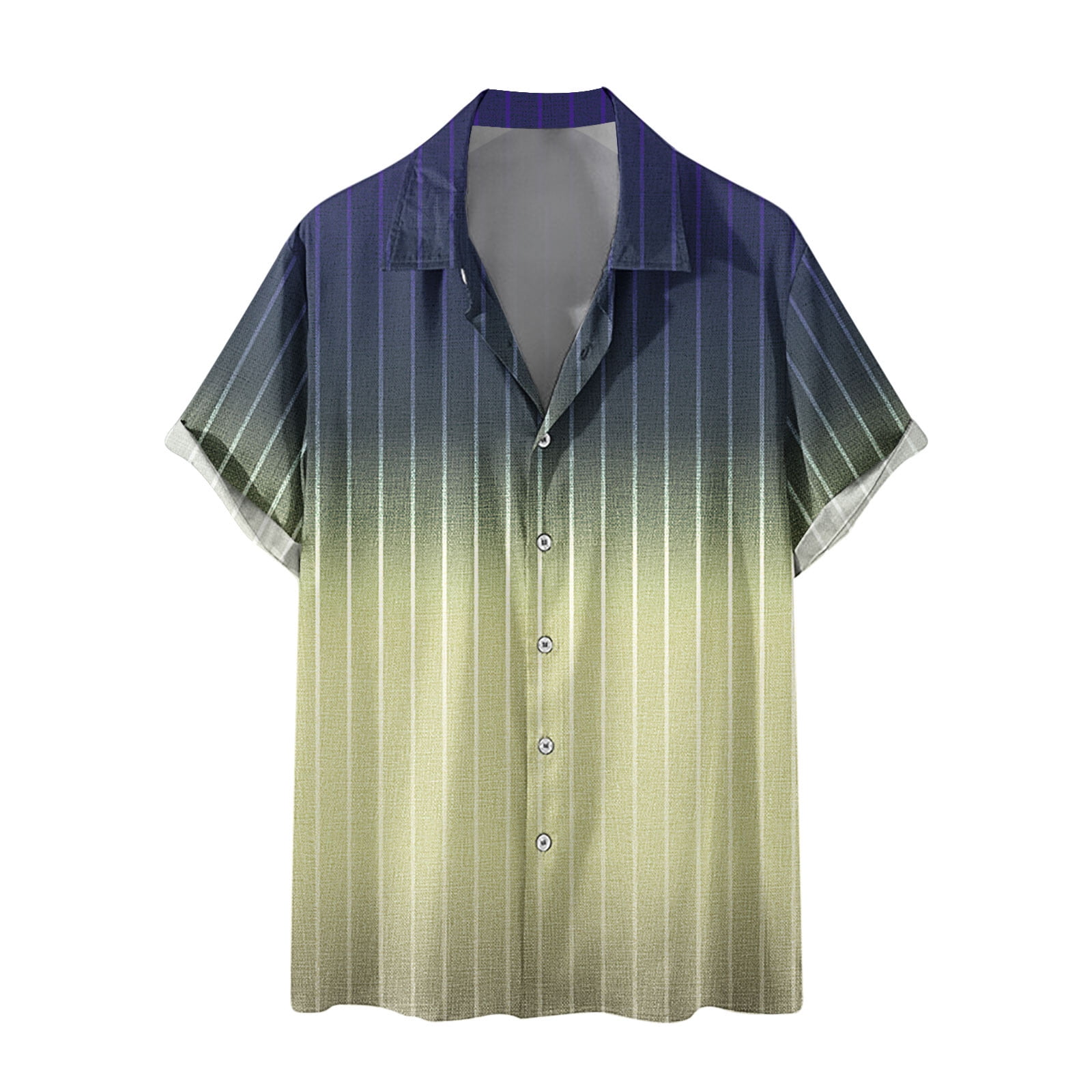 JWZUY Men's Classic Relaxed Gradient Striped Short Sleeve Lapel Collar ...