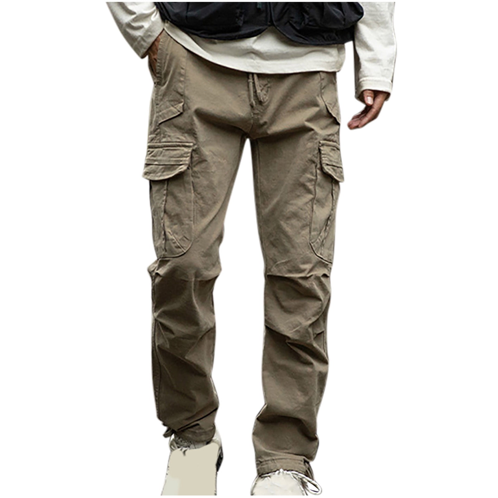 JWZUY Men's Elastic Waist Cargo Pants Casual Loose Fit Lightweight ...