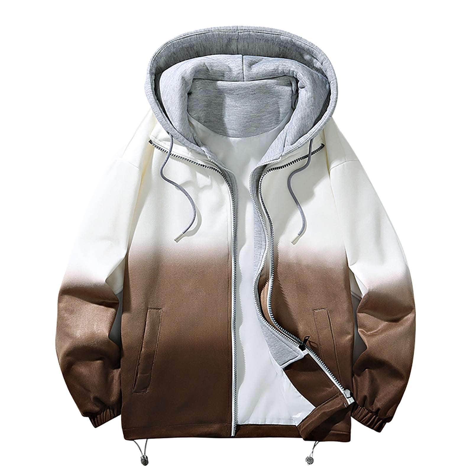 JWZUY Men's Trendy Casual Faux-Two Gradient Color Drawstring Hooded ...