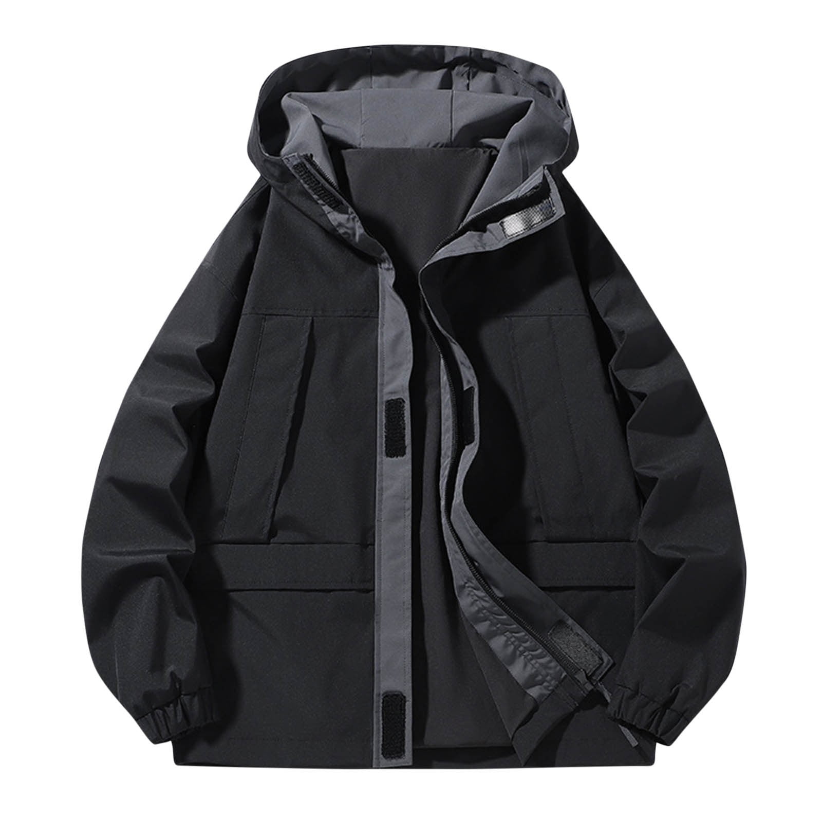 JWZUY Men's Waterproof Jacket with Detachable Hood and Zip Pockets ...