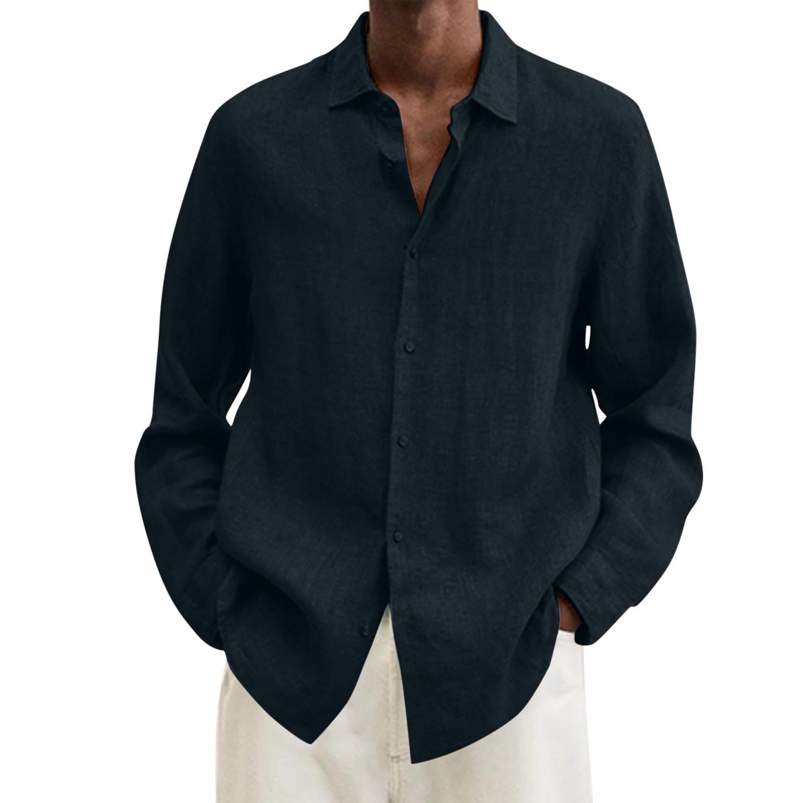 JWZUY Mens Cotton Linen Shirt Lightweight Thin Breathable Summer Casual ...