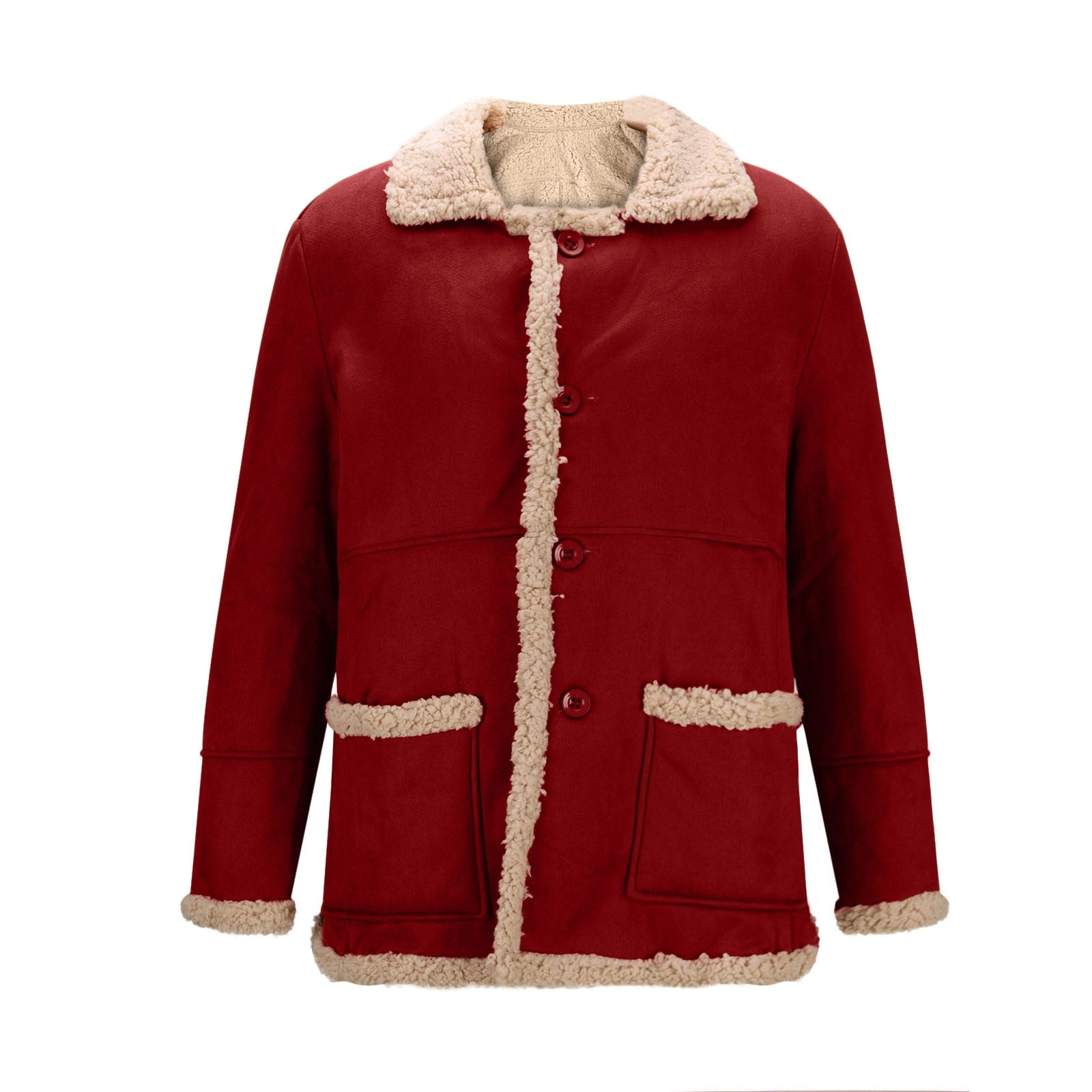 JWZUY Sherpa Lined Long Jacket Men Faux Suede Sherpa Lined Jacket Red S ...