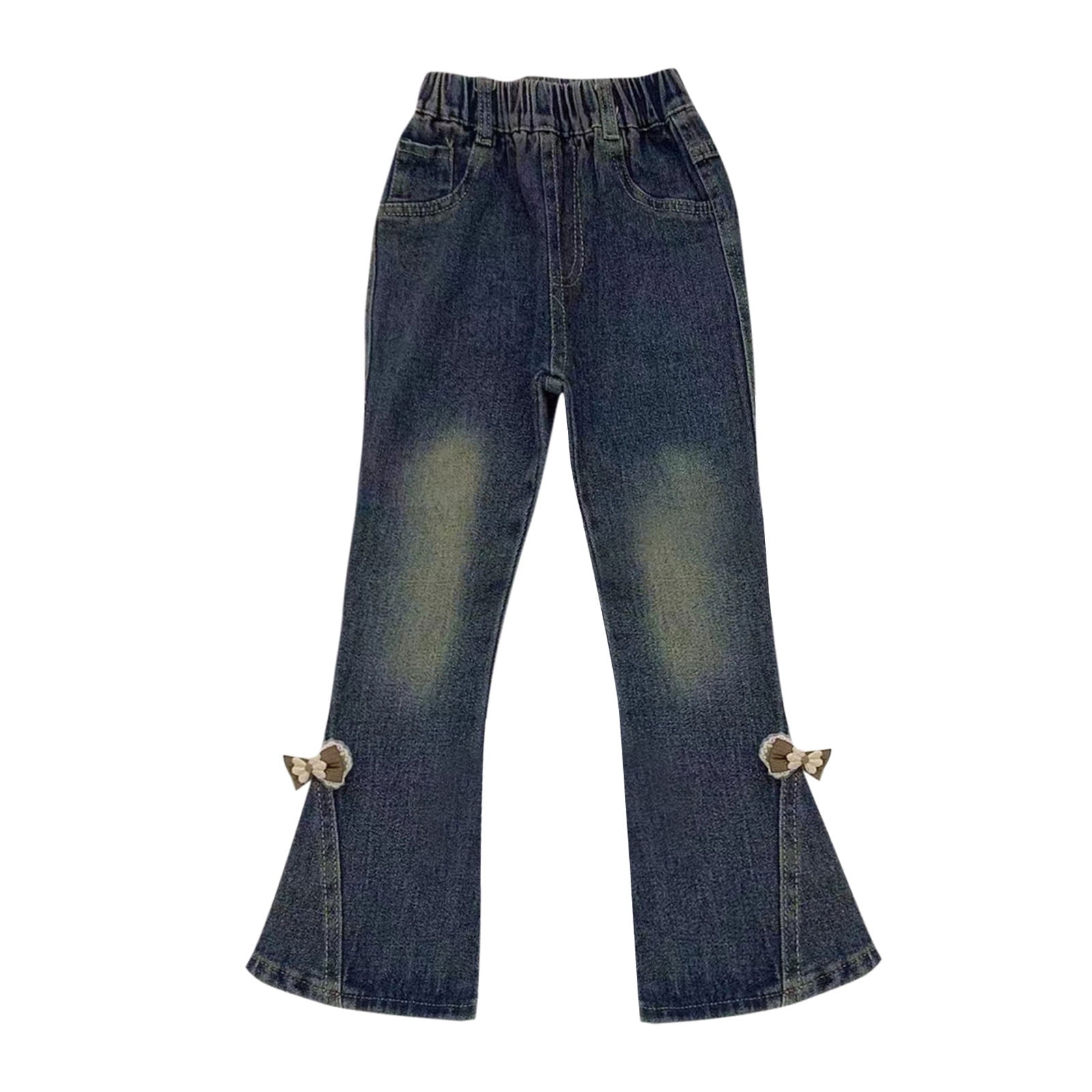 JWZUY Spring Autumn Girls' Bell-Bottom Jeans, Brown Butterfly Knots ...