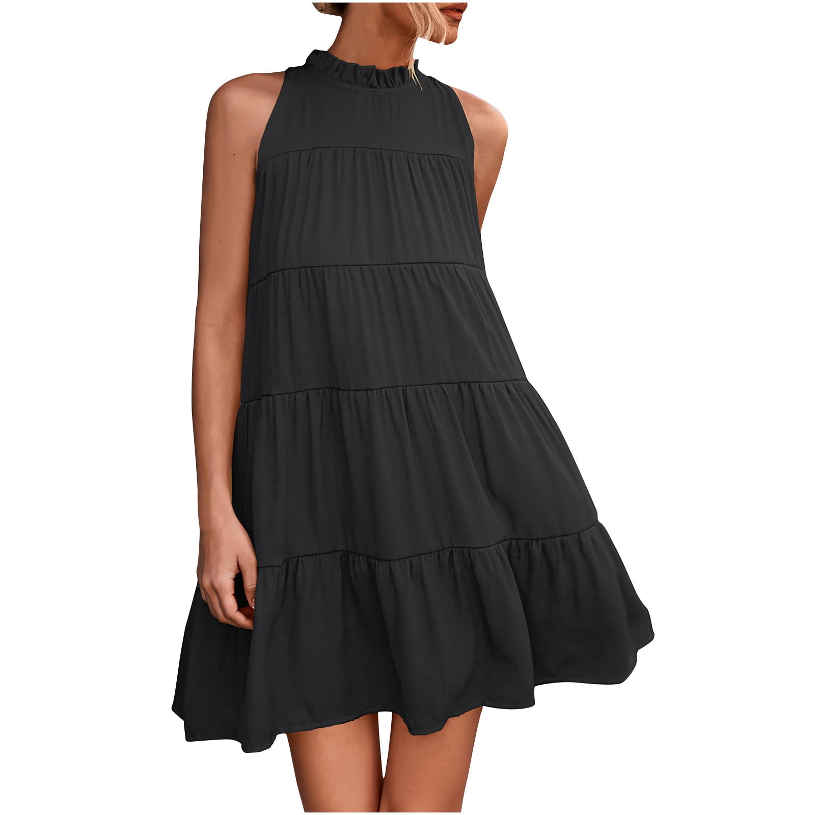 JWZUY Strapless Above Knee Dress Solid Bow Tie Back Dress Regular Fit ...
