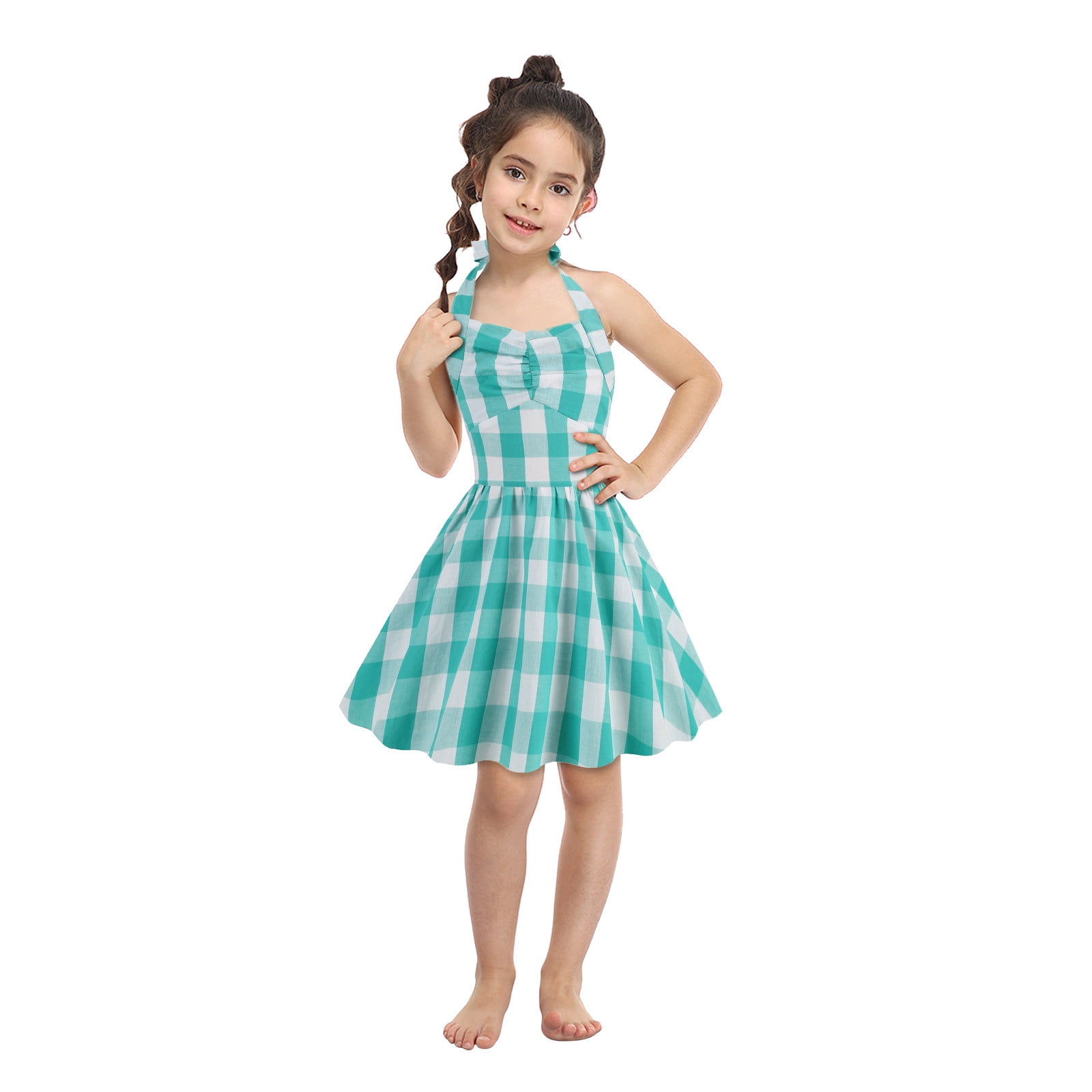JWZUY Toddler Teen Girl Cotton Dress Pink Plaid Dresses Comfy Dress ...