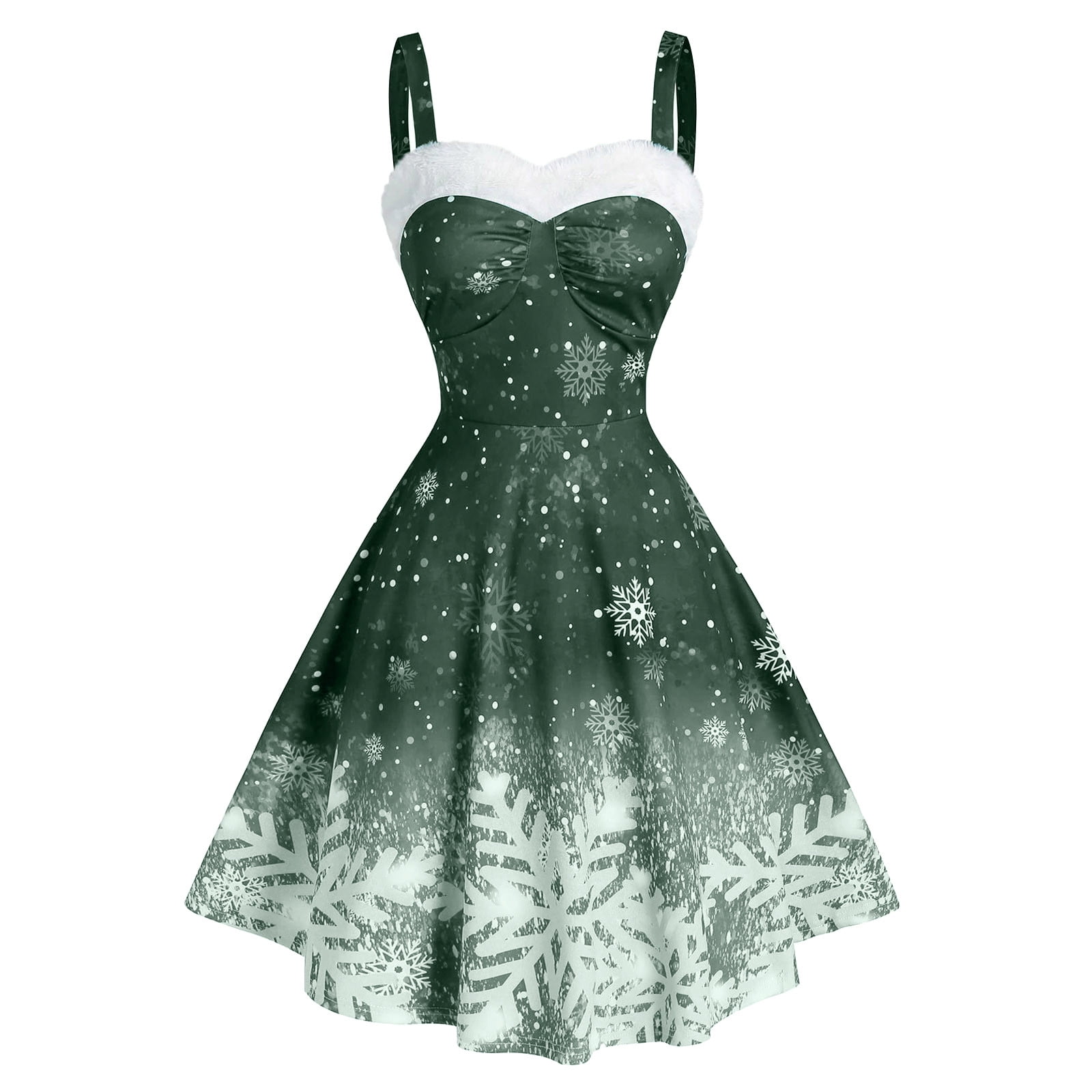 JWZUY Women Christmas Dress Vintage Ombre Color Snowflake Print Velvet ...