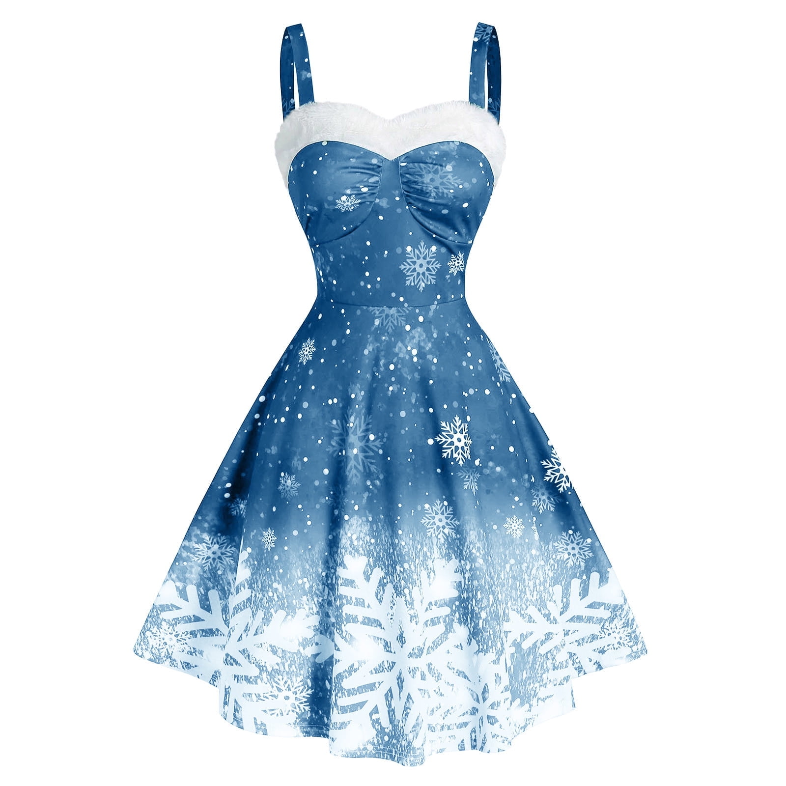 JWZUY Women Christmas Dress Vintage Ombre Color Snowflake Print Velvet ...