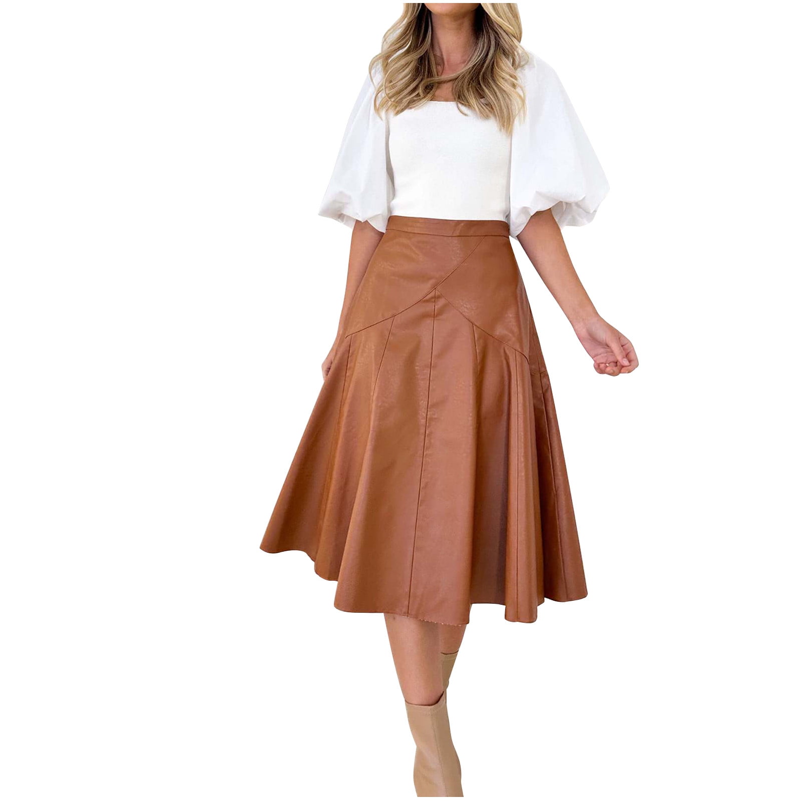 JWZUY Women's Elegant High Waisted Faux PU Leather Skirt Ruffle A-Line ... JWZUY Women's Elegant High Waisted Faux PU Leather Skirt Ruffle A-Line ...