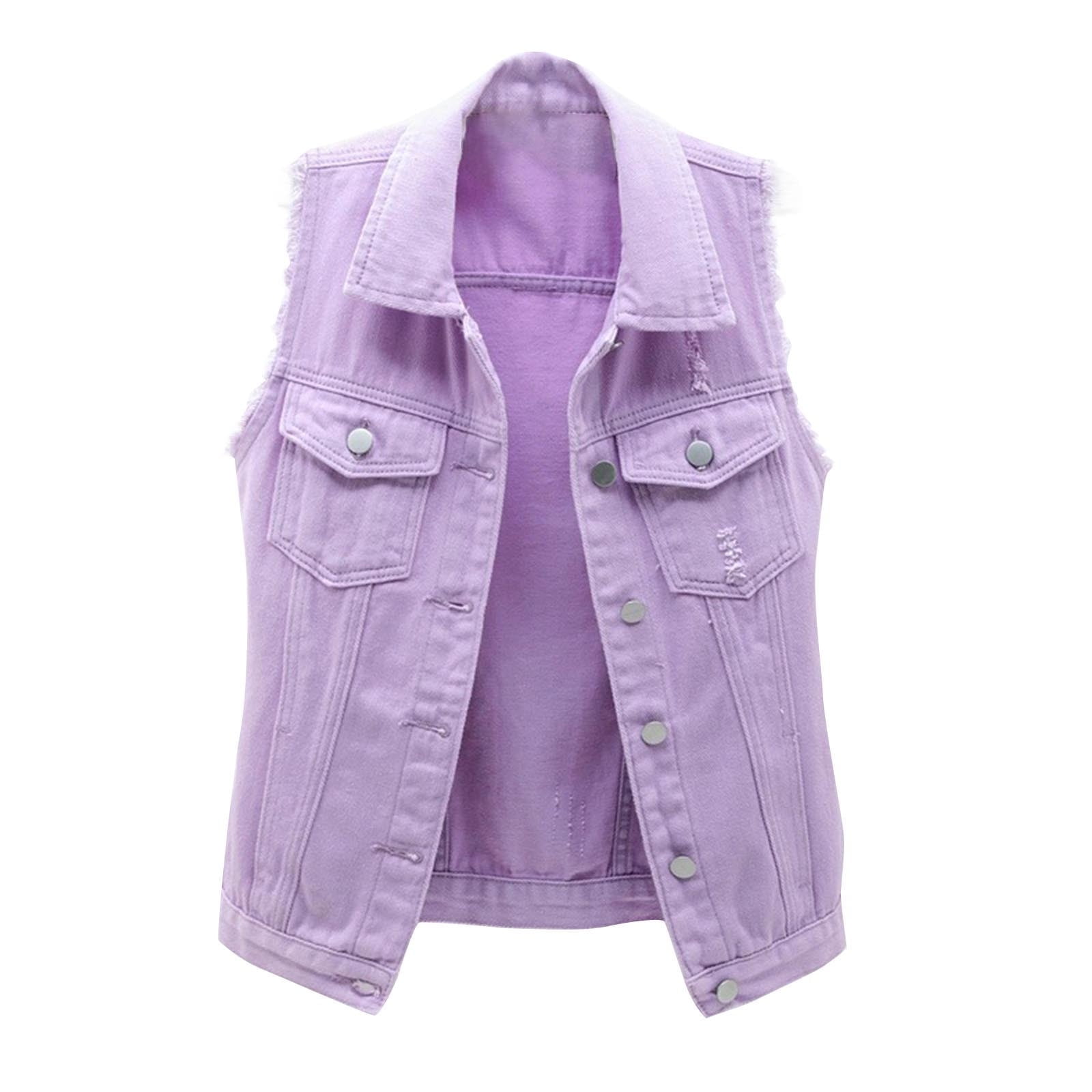 JWZUY Women's Fashion Sleeveless Button Denim Vest Candy Color Ripped ...