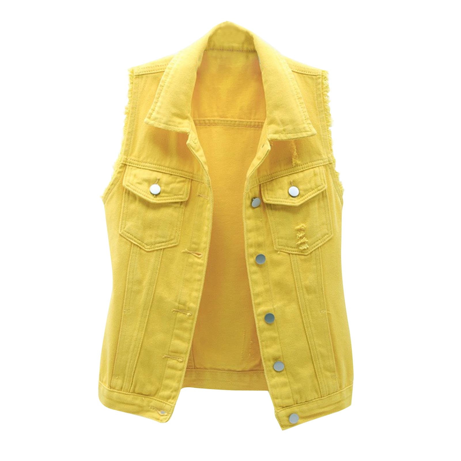 JWZUY Women's Fashion Sleeveless Button Denim Vest Candy Color Ripped ...
