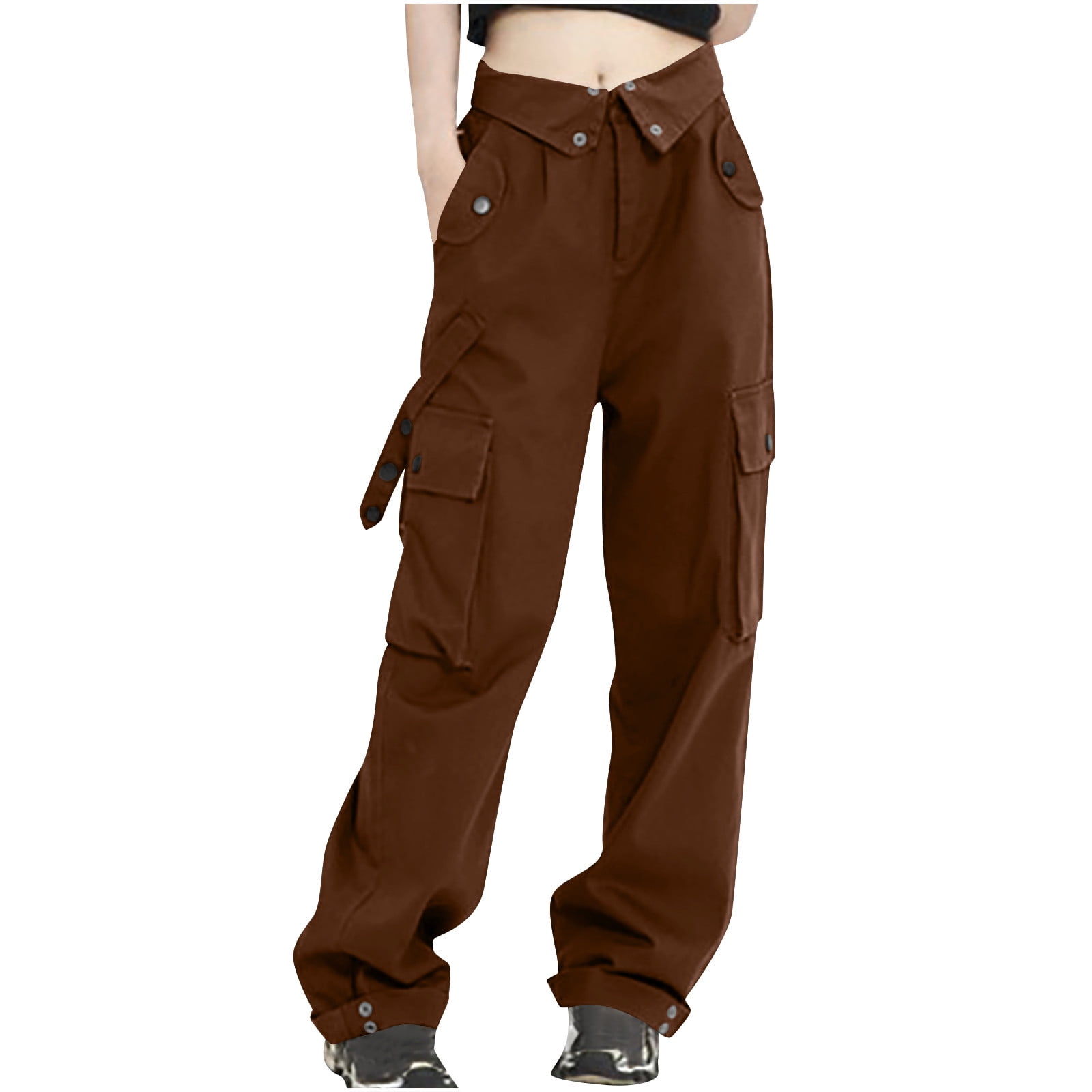 JWZUY Women's Flap High Waisted Work Pants with Multi-Pockets and ...