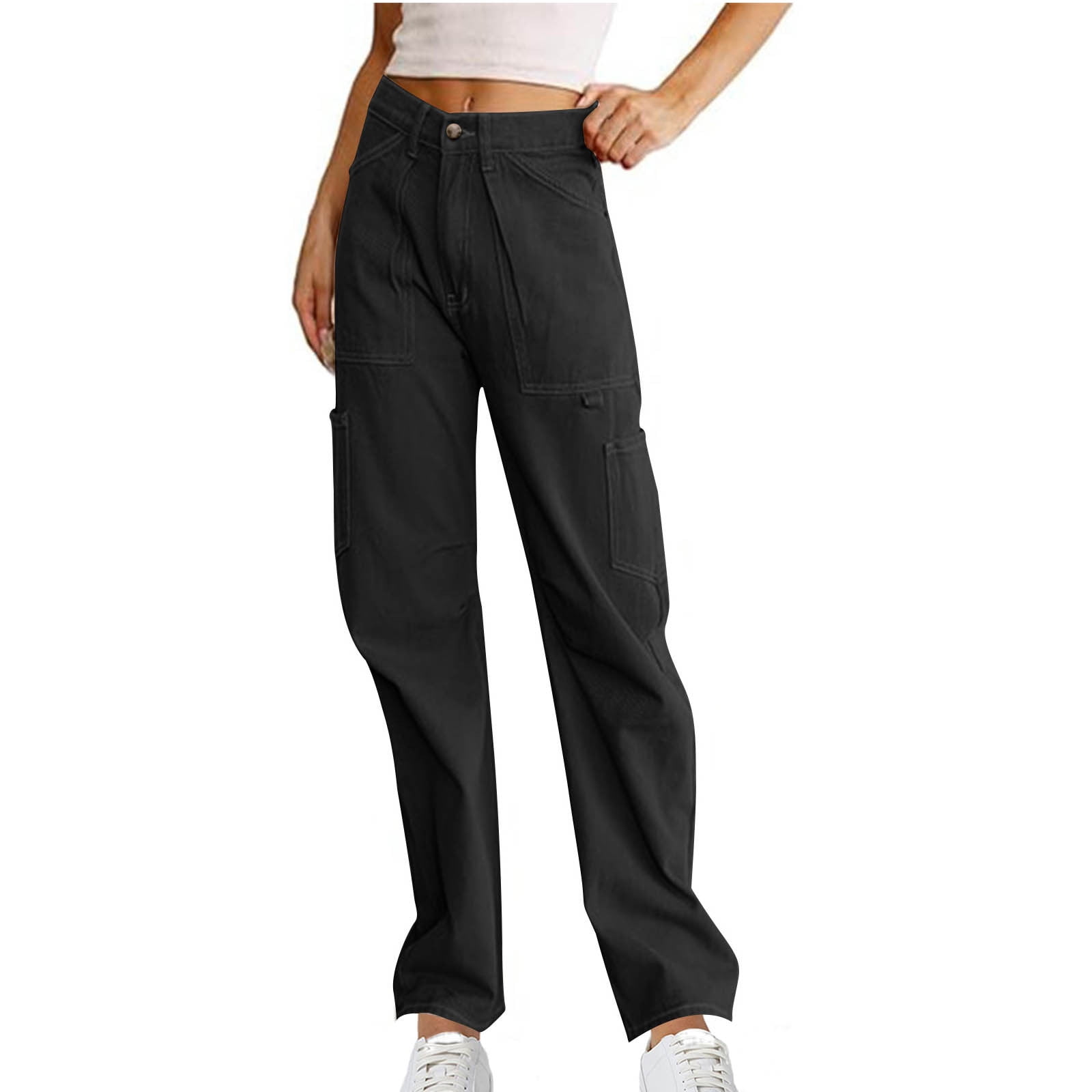 JWZUY Women's High-Waisted Loose Fit Straight Leg Cargo Pants Multi ...