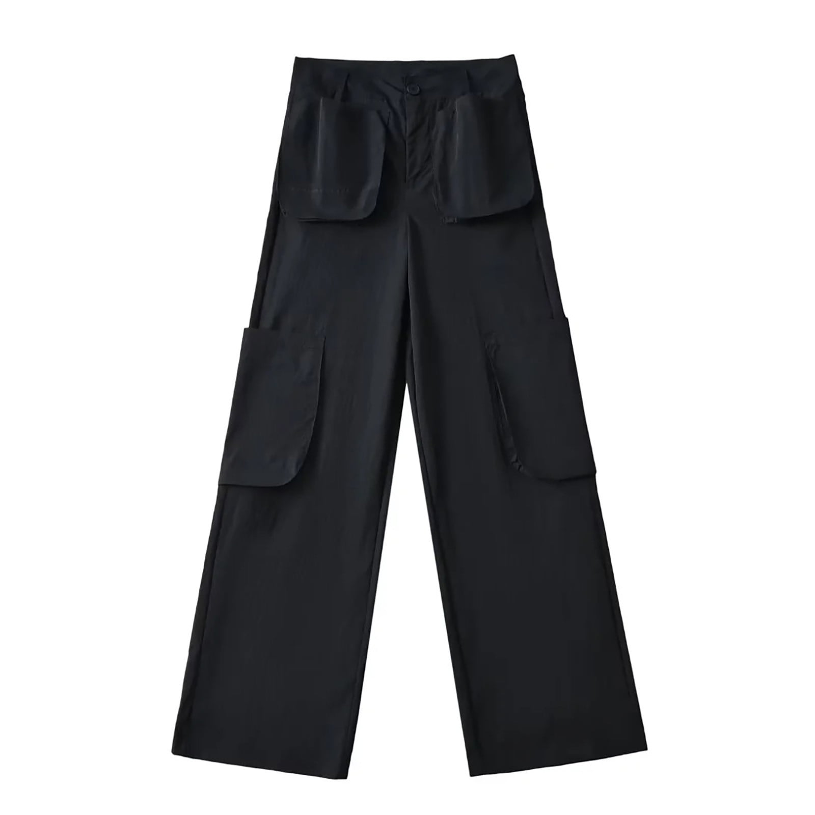 JWZUY Women's Low-Rise Patchwork Casual Straight Leg Wide-Leg Cargo ...