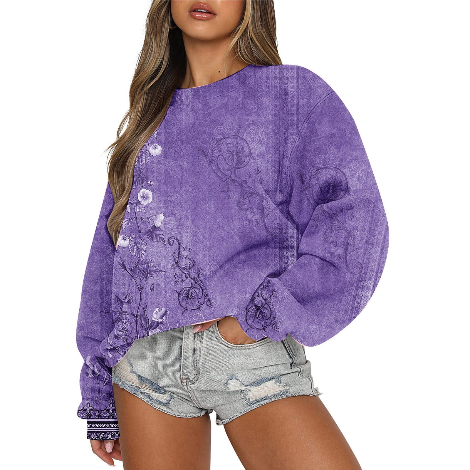 JWZUY Women's Oversized Fleece Sweatshirts Long Sleeve Crew Neck ...