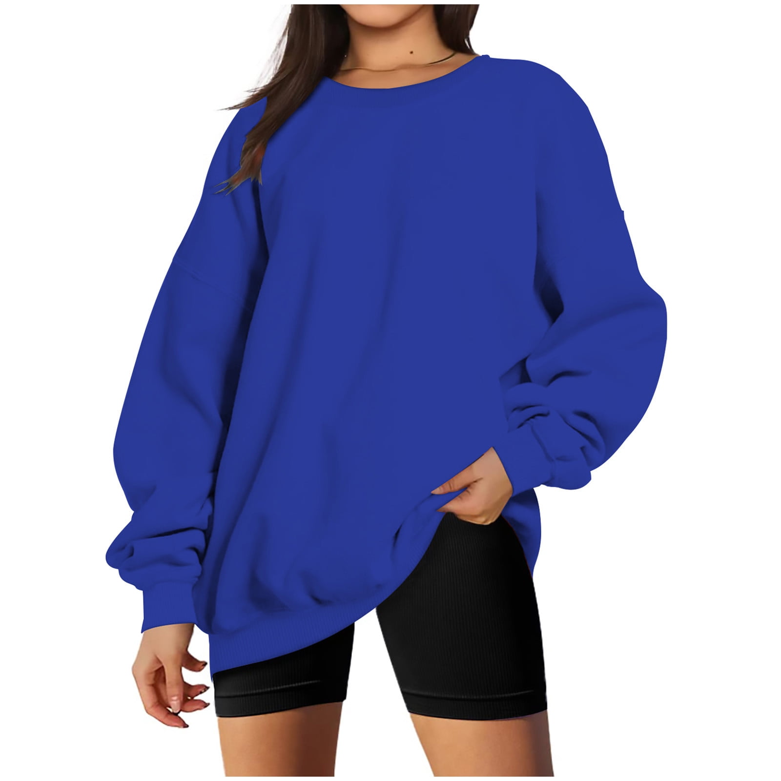 JWZUY Women's Oversized Fleece Sweatshirts Long Sleeve Crew Neck ...