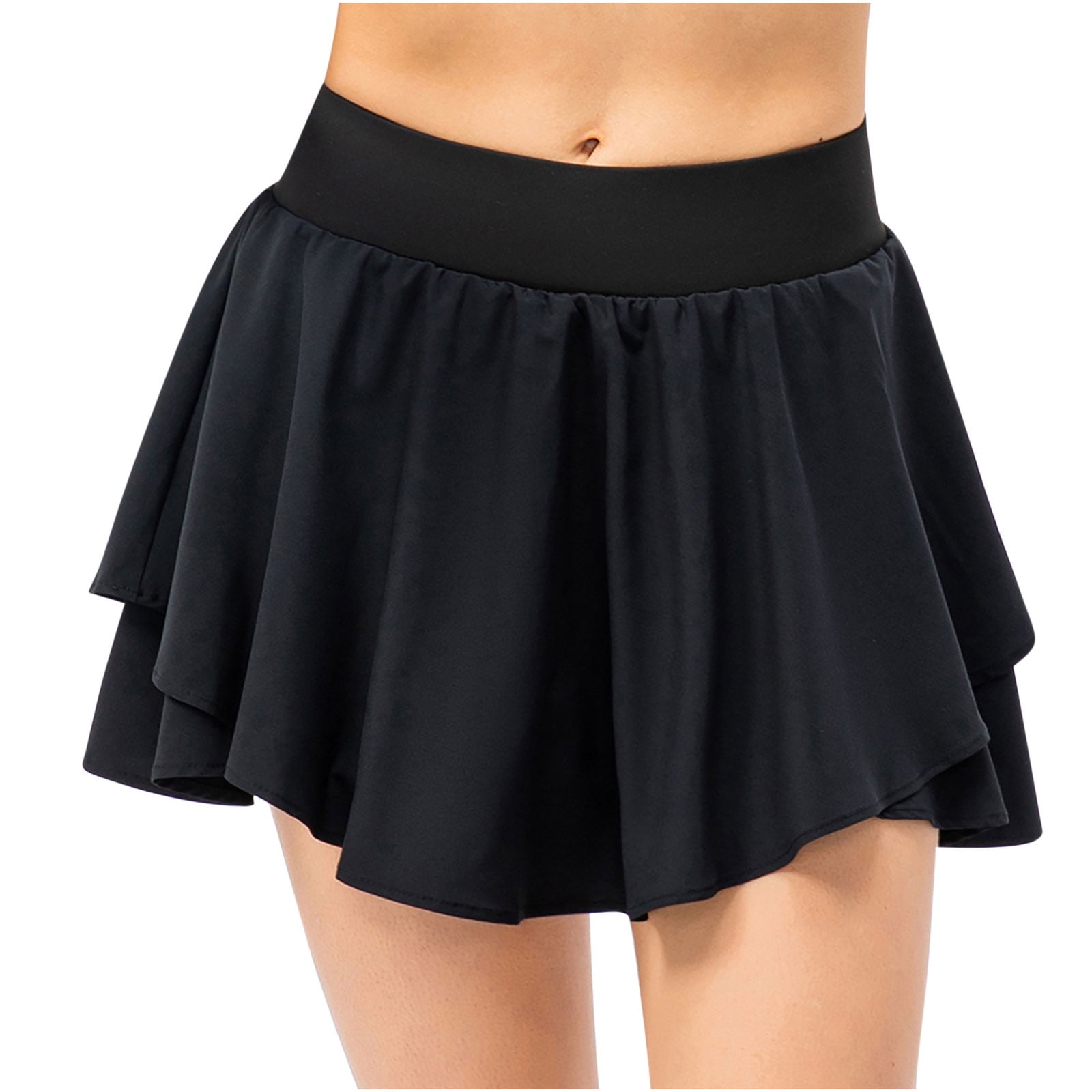 JWZUY Women's Pleated Tennis Skirts Layered Ruffle Mini Skirts with ...