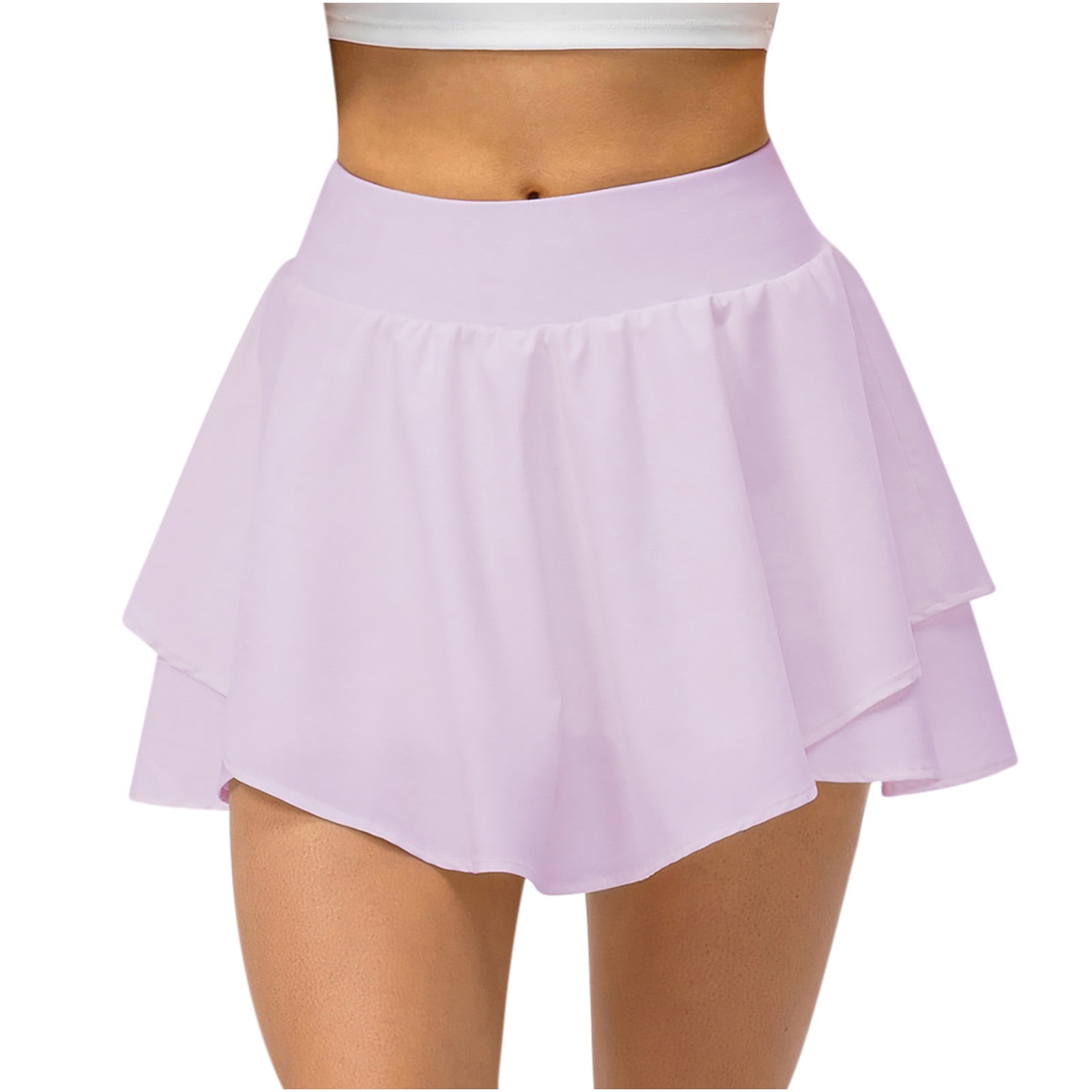 JWZUY Women's Pleated Tennis Skirts Layered Ruffle Mini Skirts with ...