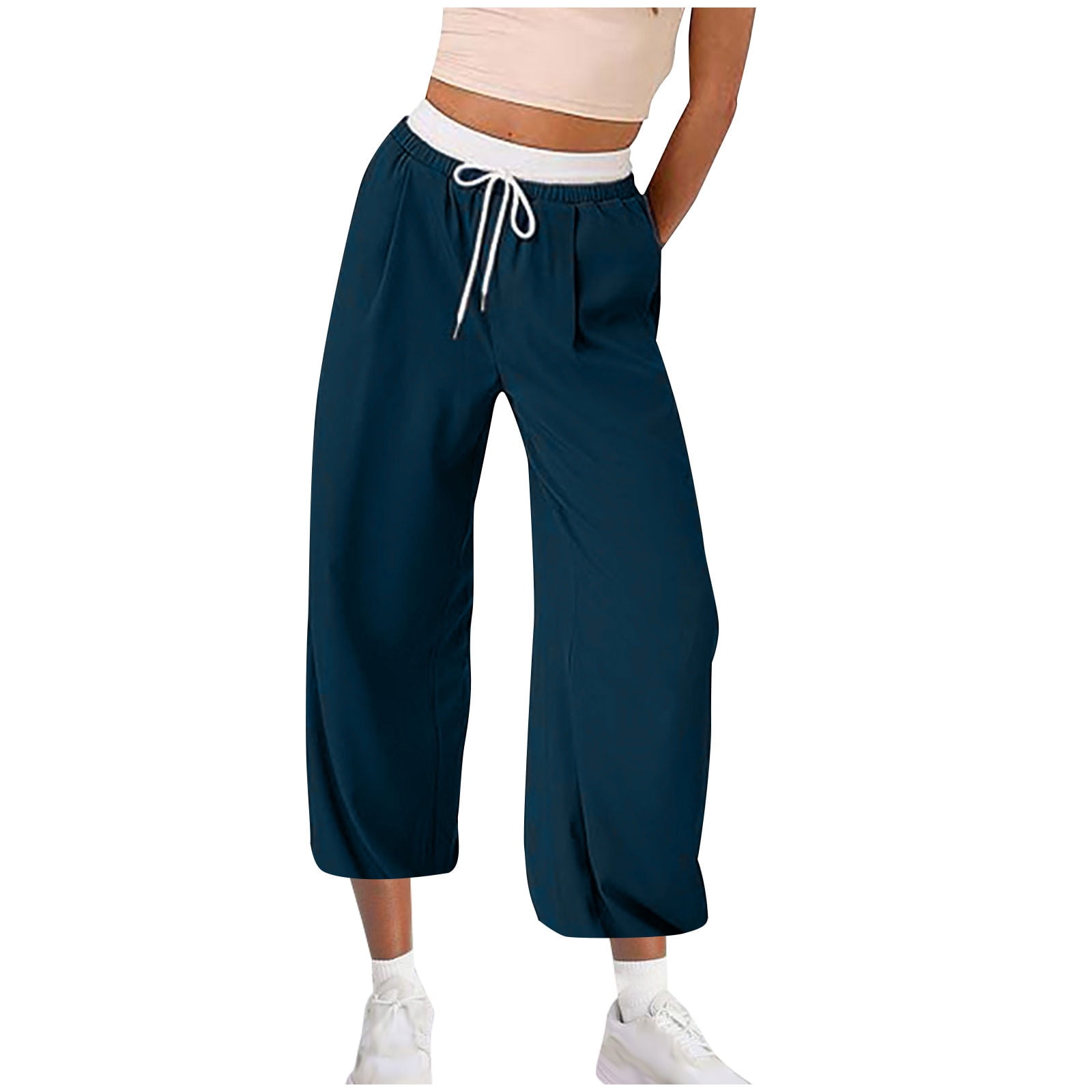 JWZUY Women's Summer Ice Silk Pants High-Waisted Loose Fit Wide Leg ...