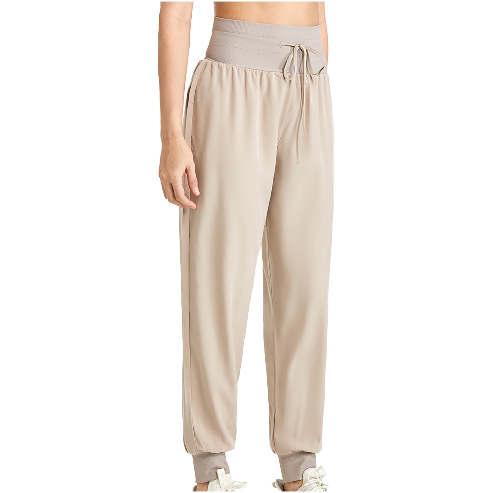 JWZUY Women's Ultra High-Waisted Drawstring Jogger Pants Cuffed Ankles ...