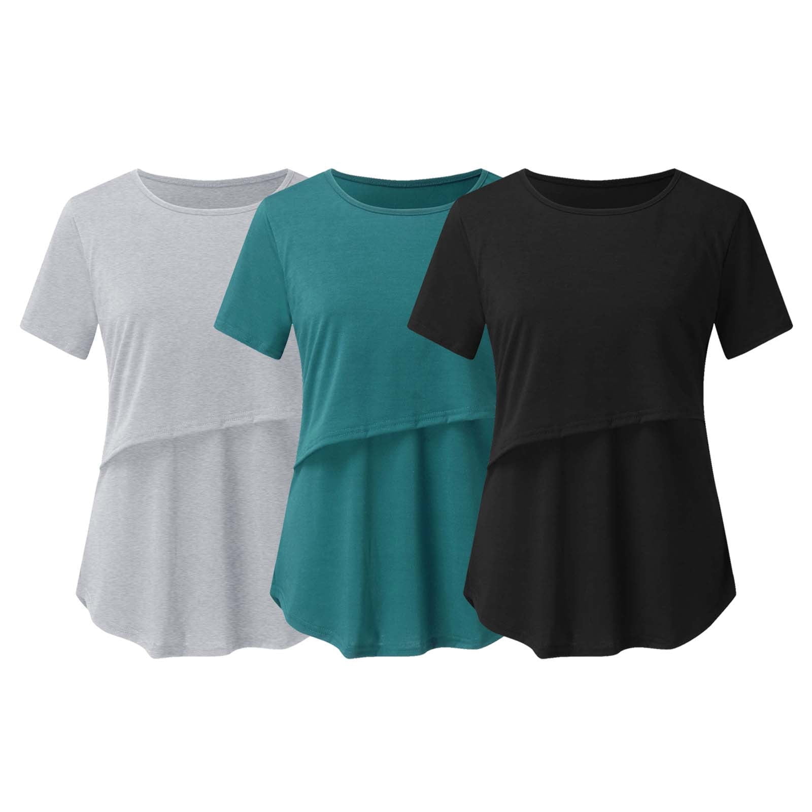 JWZUY Womens 3PC Maternity Short Sleeve Tops Crew Neck Solid Loose Fit ...