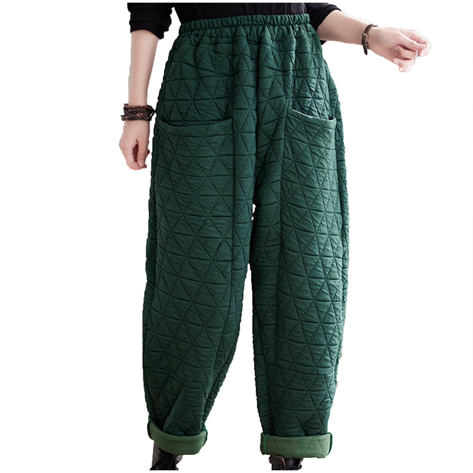 JWZUY Womens Solid Thickened Sweatpant Ankle-Length Elastic Waist Pant ...