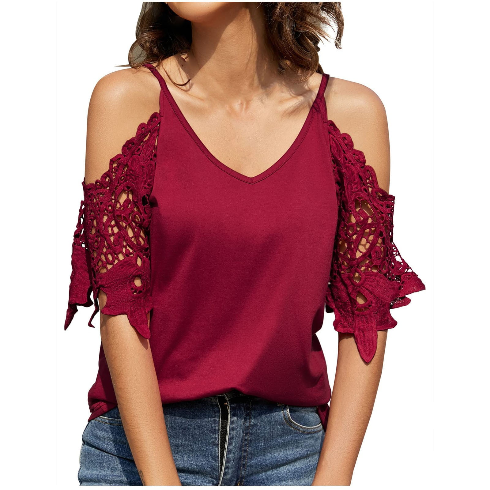 Exciting Red Cold Shoulder Top Photos