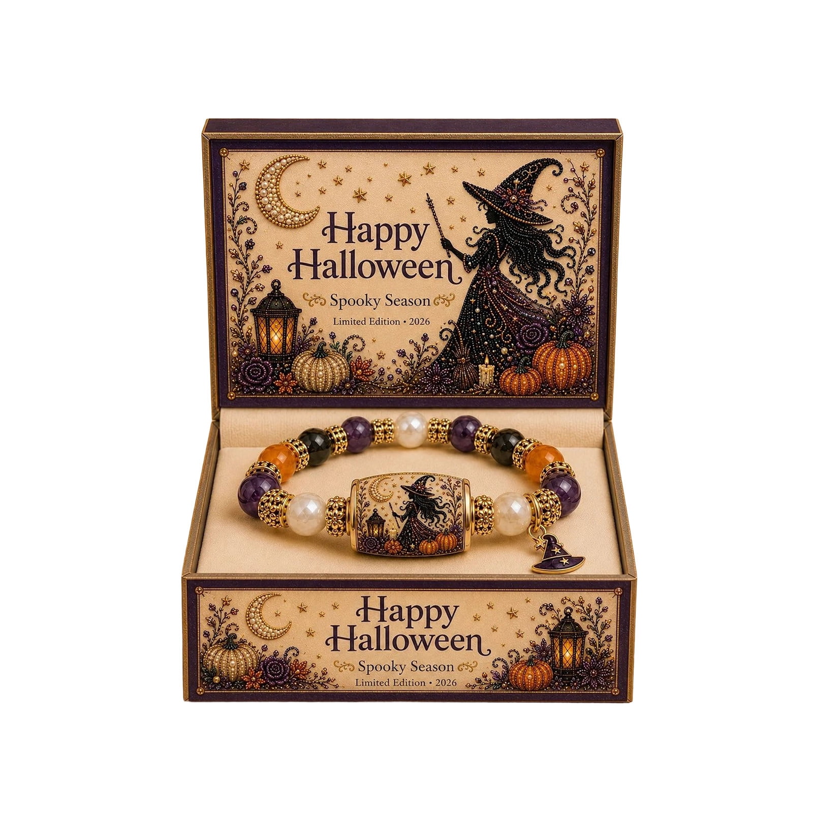 JWZZYD Halloween Black Cat Pumpkin Stretch Beaded Bracelet Gift Set ...