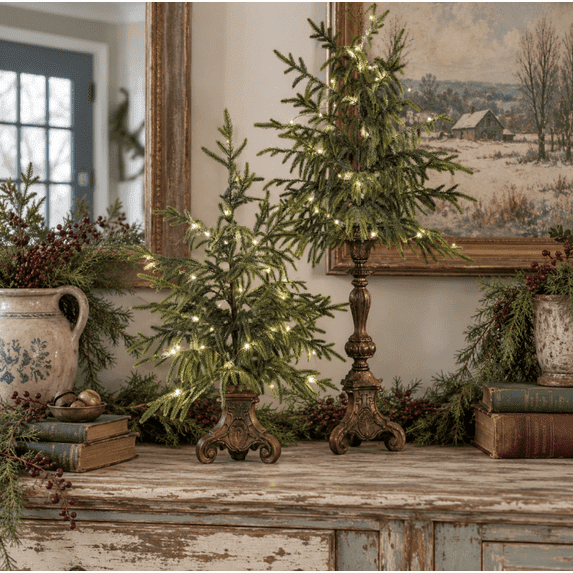 JWZZYD Pre-Lit Norfolk Pine Green Artificial Christmas Tree, LED Warm ...