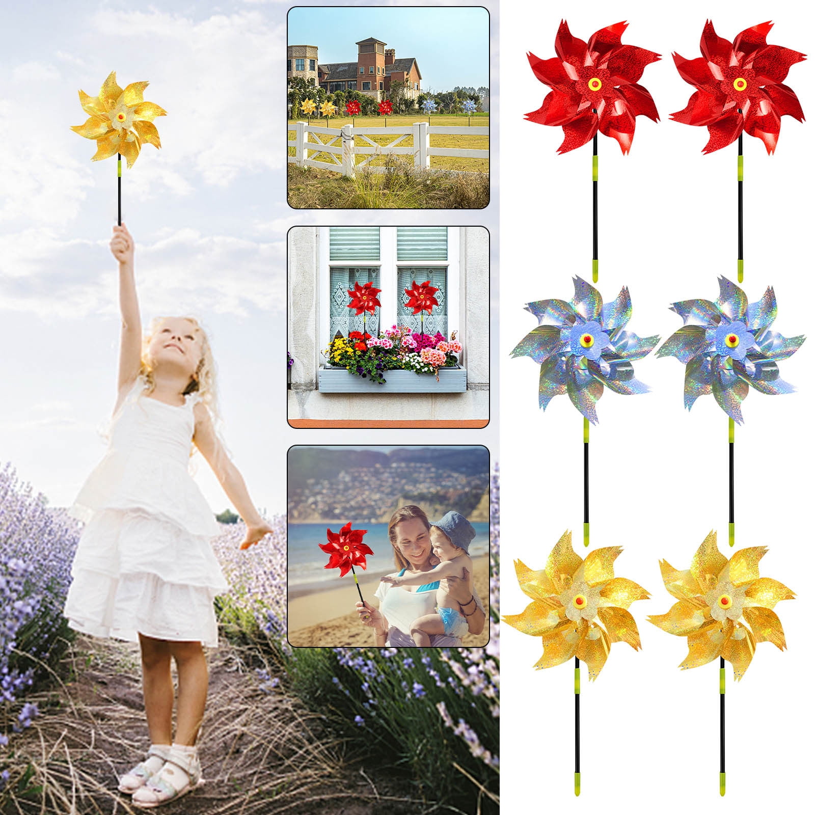 JWshufel 2 Pack Bird Deterrent Reflective Pinwheels Humane and Eco ...