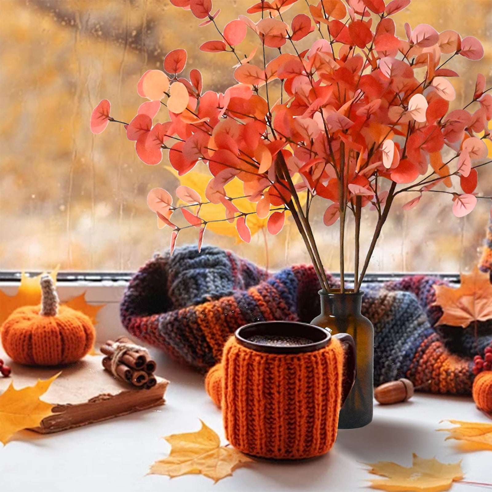 JWshufel Artificial Fall Flowers Eucalyptus Leaves for Thanksgiving ...