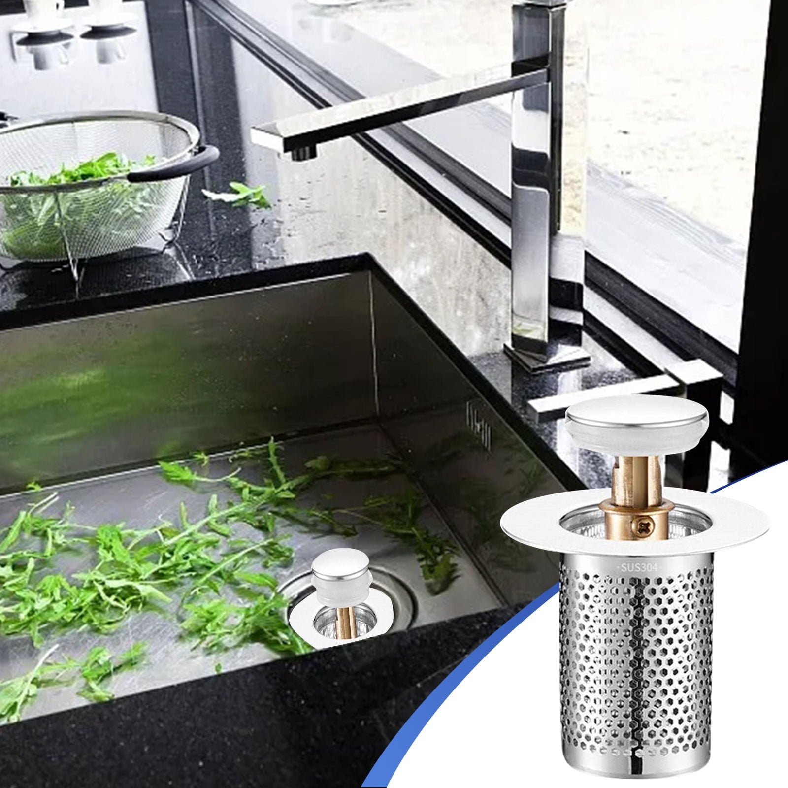 JWshufel Bathroom Sink Stopper Strainer with Removable Stainless Steel ...